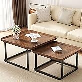 Amazon.com: Nesting Coffee Table Set of 2, 23.6"+19.7" Square Stacking ...