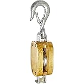 Indusco C0616900101 4" Double Wood Manila Rope Block with Hook, 1/2 ...