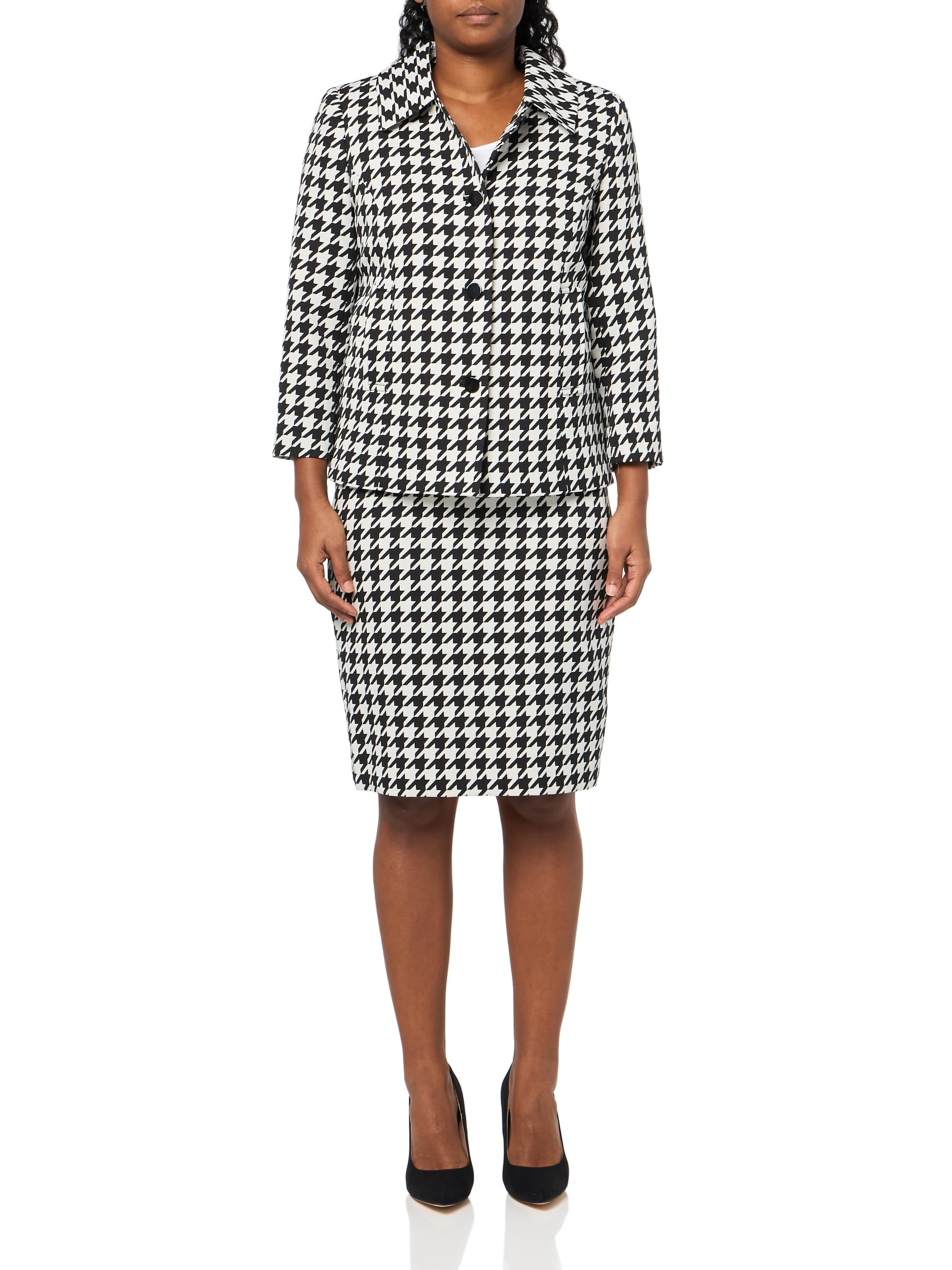 Le Suit Womens Four Button Boxy Blazer And Skirt 2pc Set Blackivory 9325