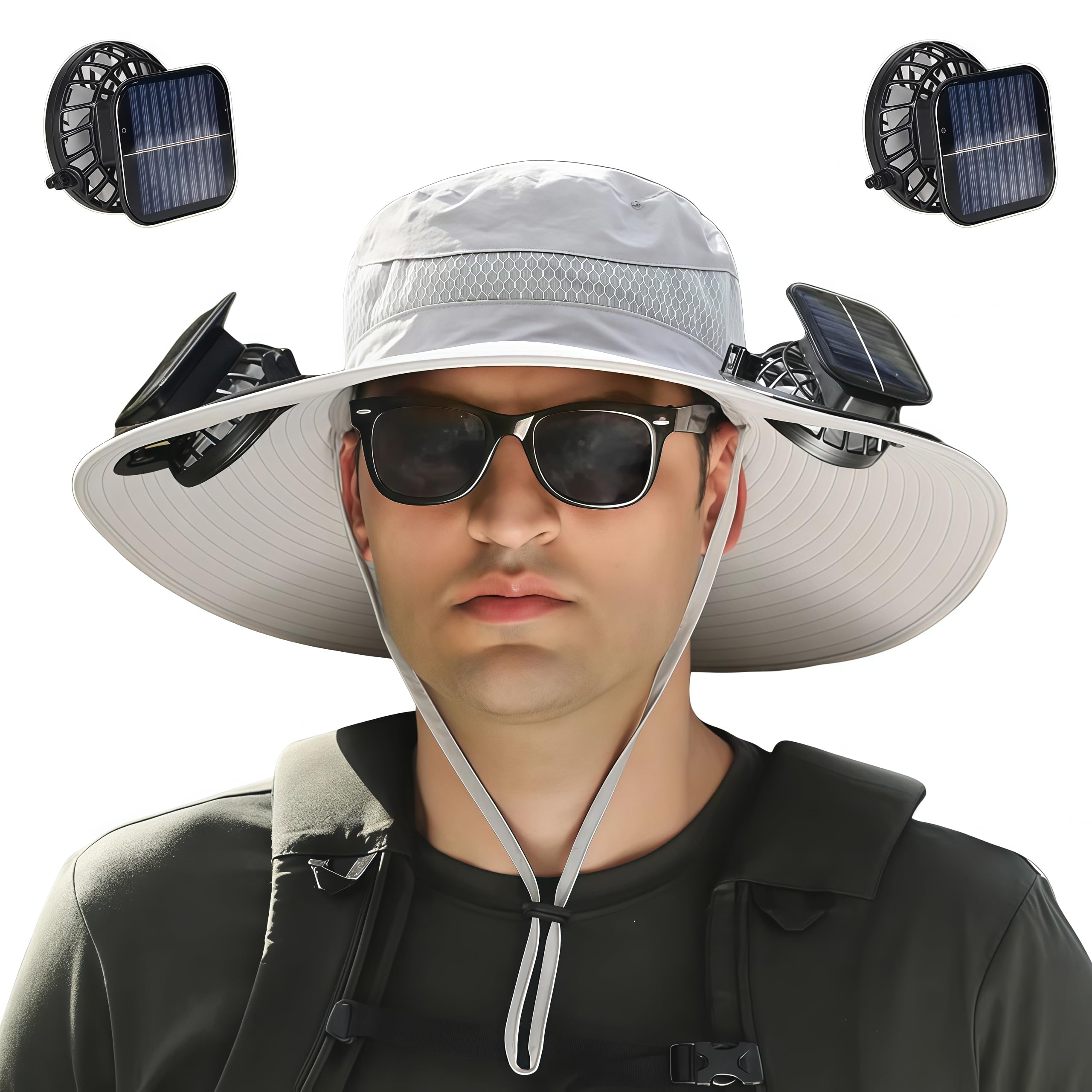 Wide Brim Solar Fan Outdoor Hat, Outdoor Wide Brim Sun Hat with 2 Solar ...