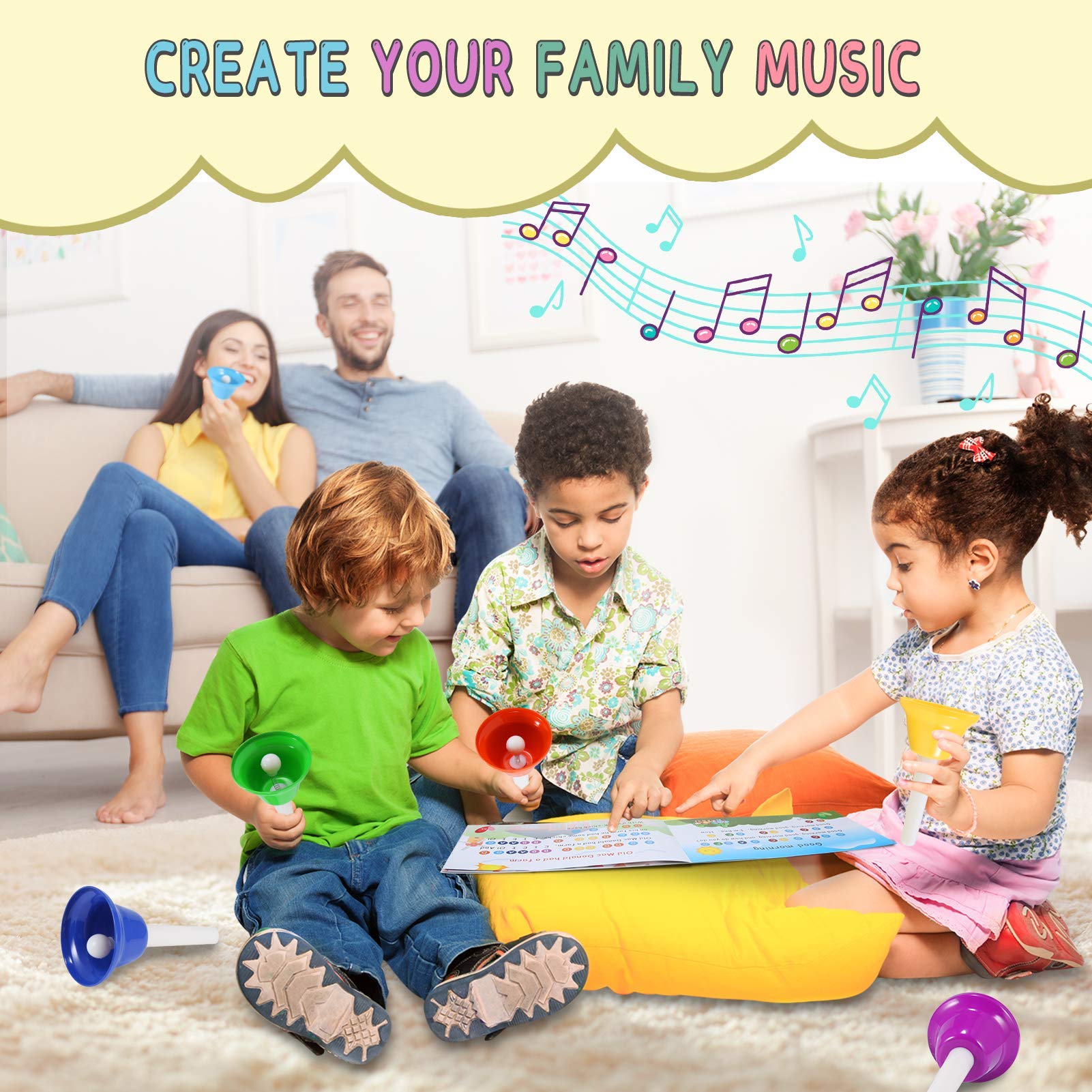 Mua Hand Bells, 8 Note Musical Handbells Set with 17 Songbook Musical ...