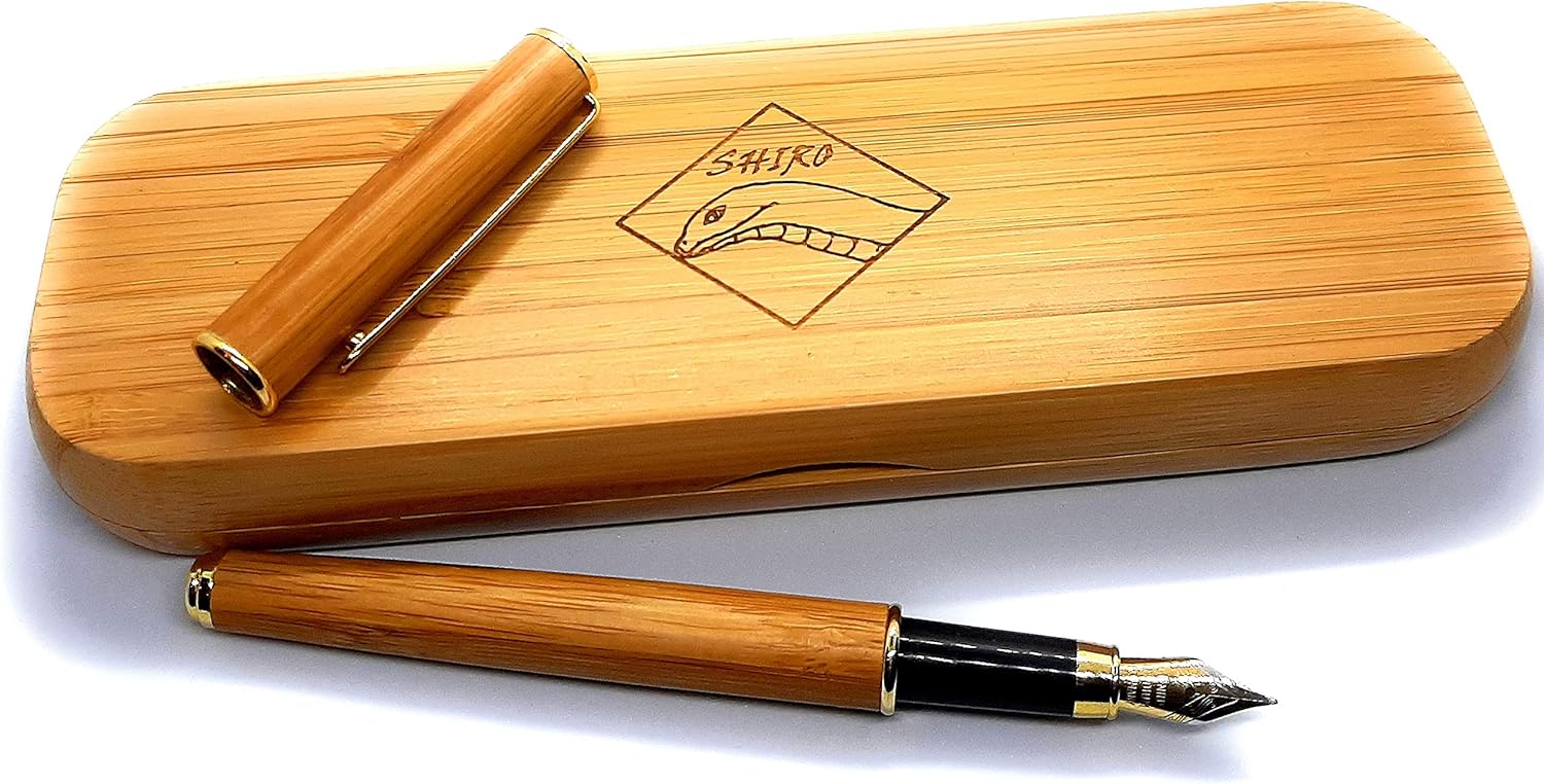 Shiro Vintage Fountain Pen Set With Elegant Case From Bamboo Wooden ...