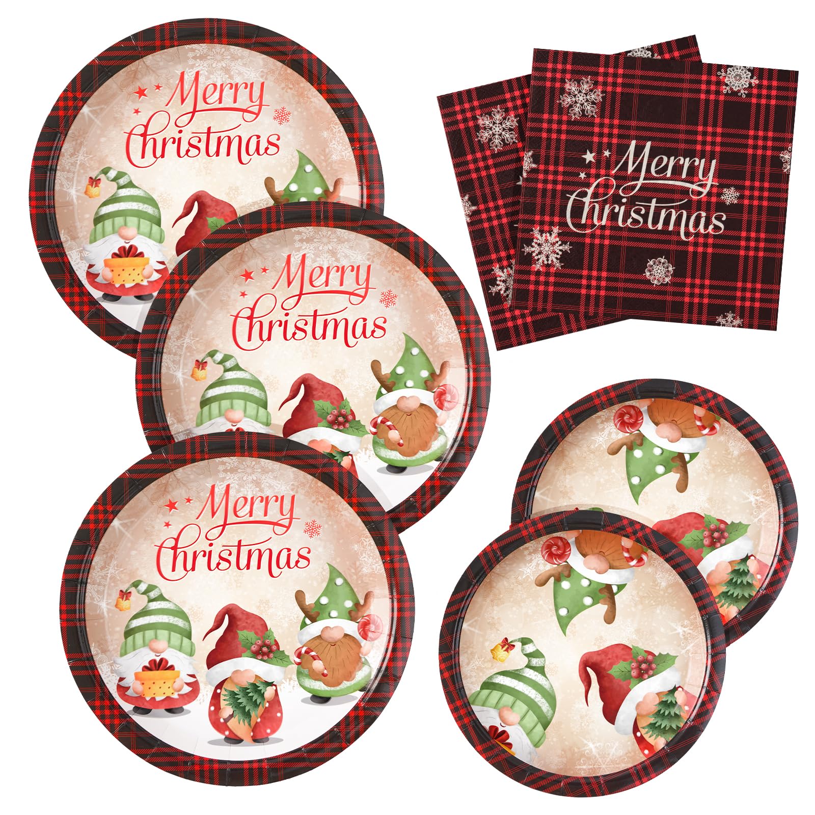 HOMIX Christmas Paper Plates and Napkins, Serves 50 Holiday Gnomes ...