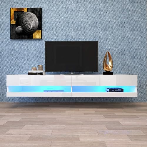 DNIEBW TV Stand Wall Mounted Floating TV Stand with LED Light Modern TV ...