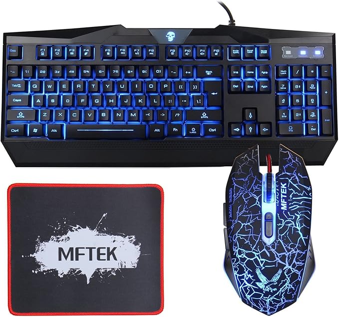 MFTEK Gaming Keyboard and Mouse Set USB Wired LED 3 Color Adjustable ...
