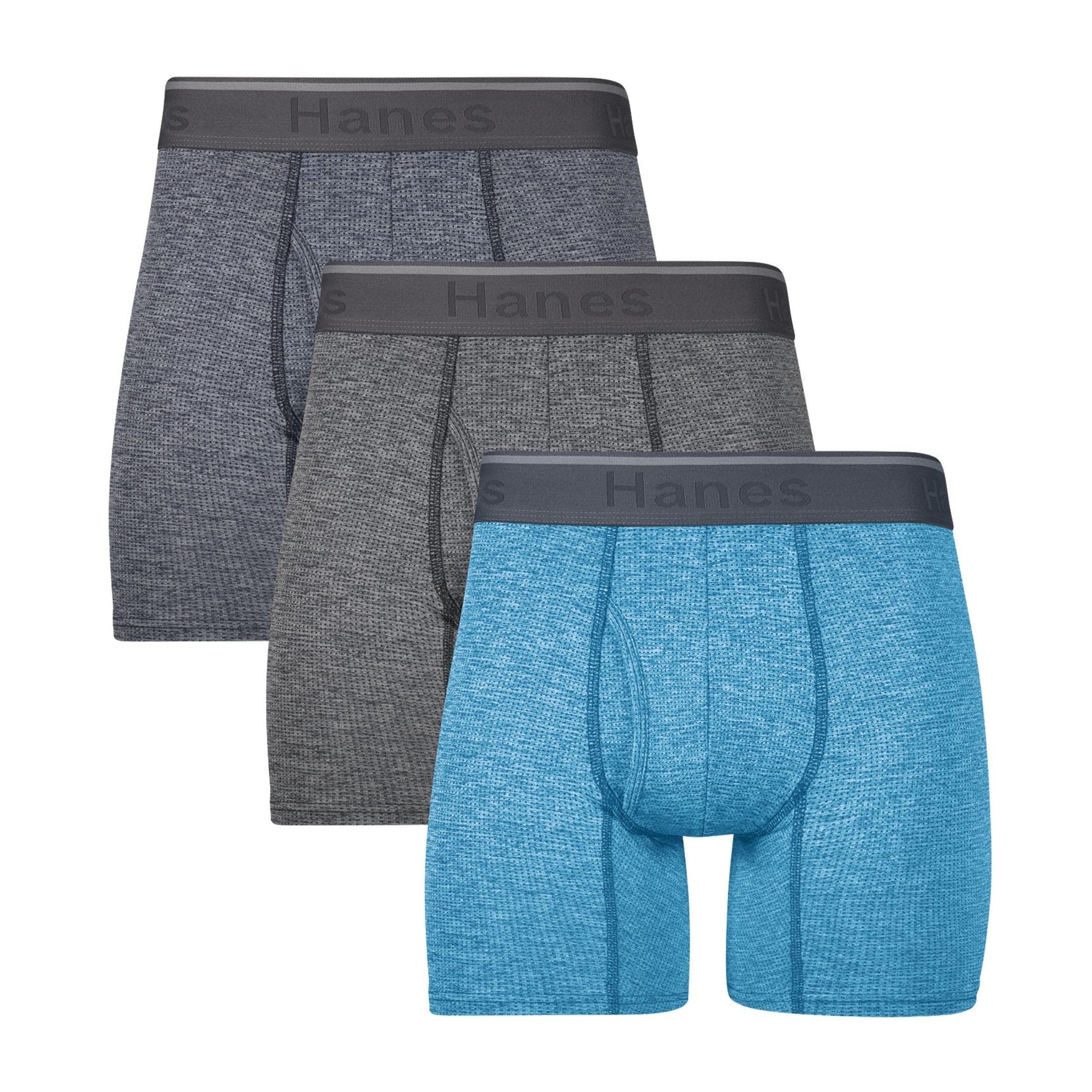 Hanes Mens Comfort Flex Fit Breathable Stretch Mesh 3 Pack Boxer Briefs, Blue/Grey/Indigo, X ...