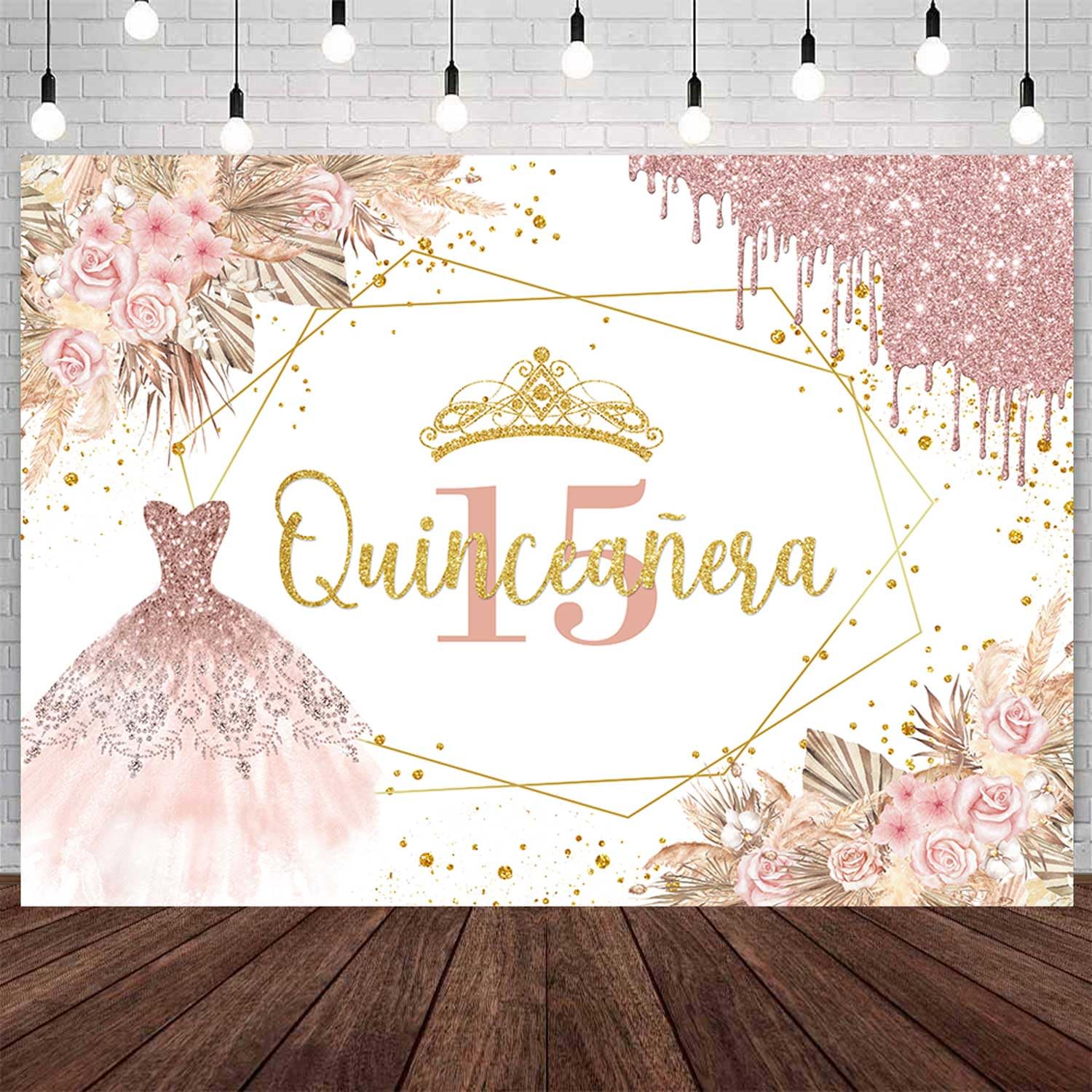 Ayayiya Quinceanera 15th Birthday Backdrop Banner Mis Quince Anos 15th ...