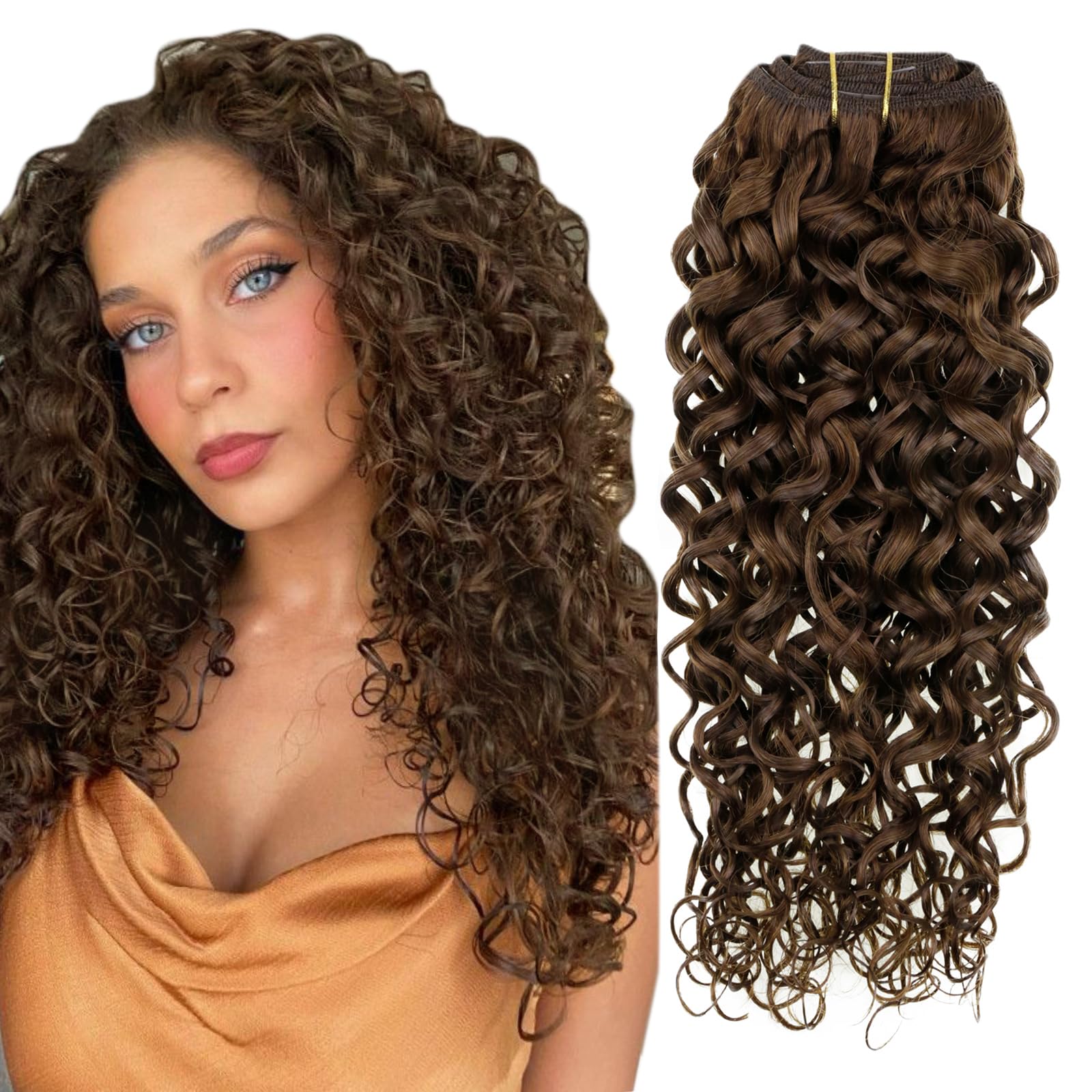Hetto Brown Curly Clip in Hair Extensions Human Hair Curly Hair ...