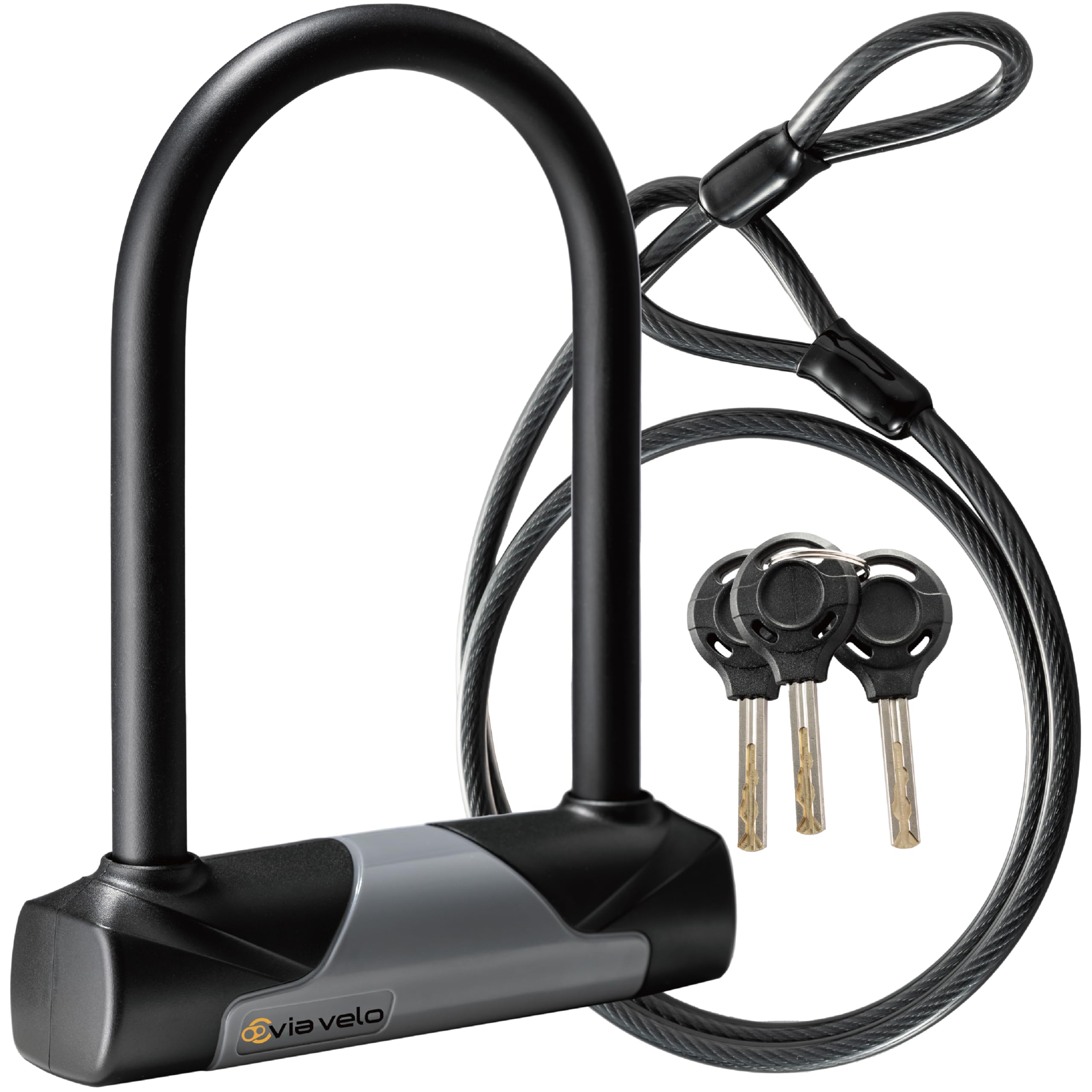Via Velo Bike U-Lock with Cable, Heavy Duty Anti-Theft Bicycle U Locks ...