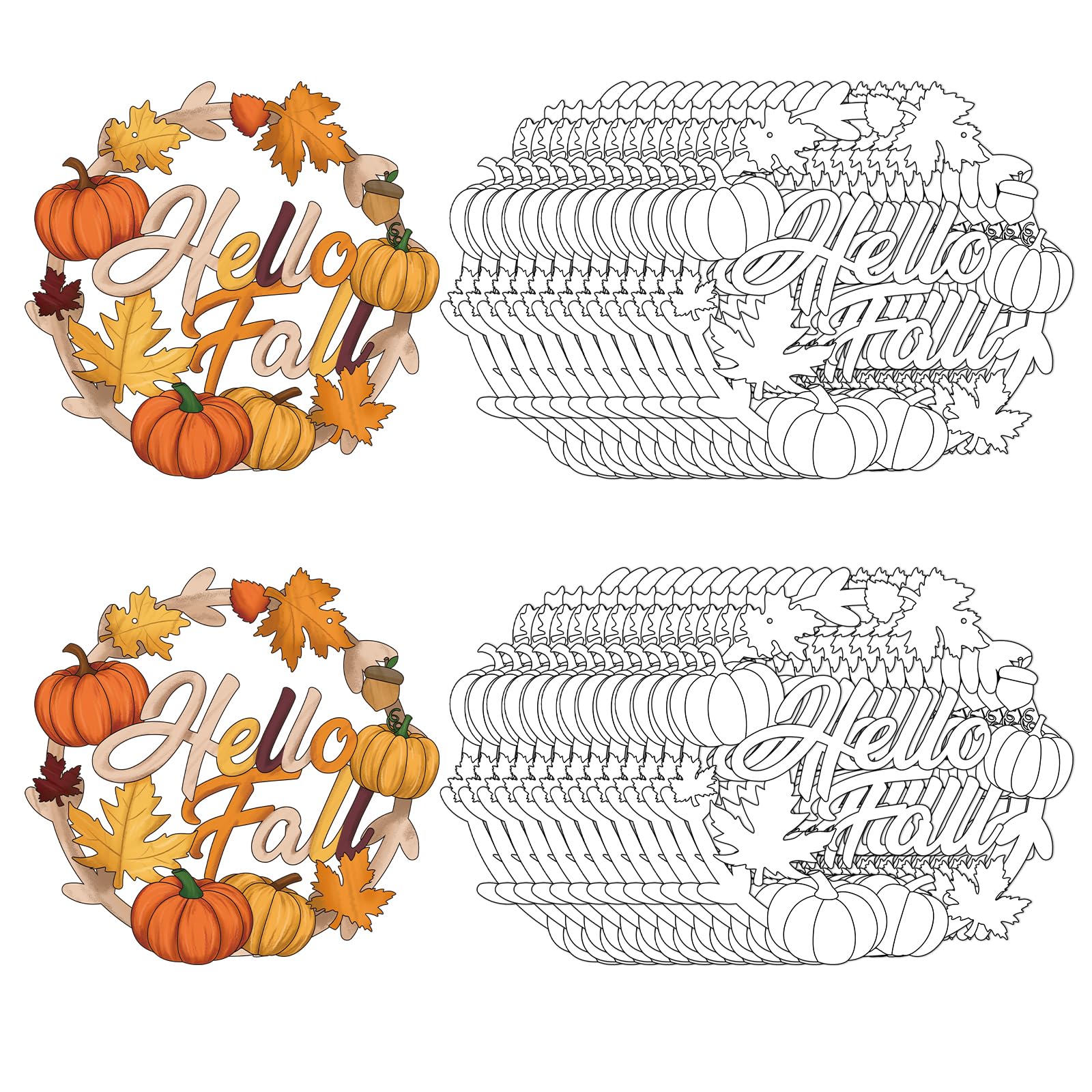 Sereliy 24 Pcs Fall Coloring Wreath Crafts, Color Your Own Autumn ...