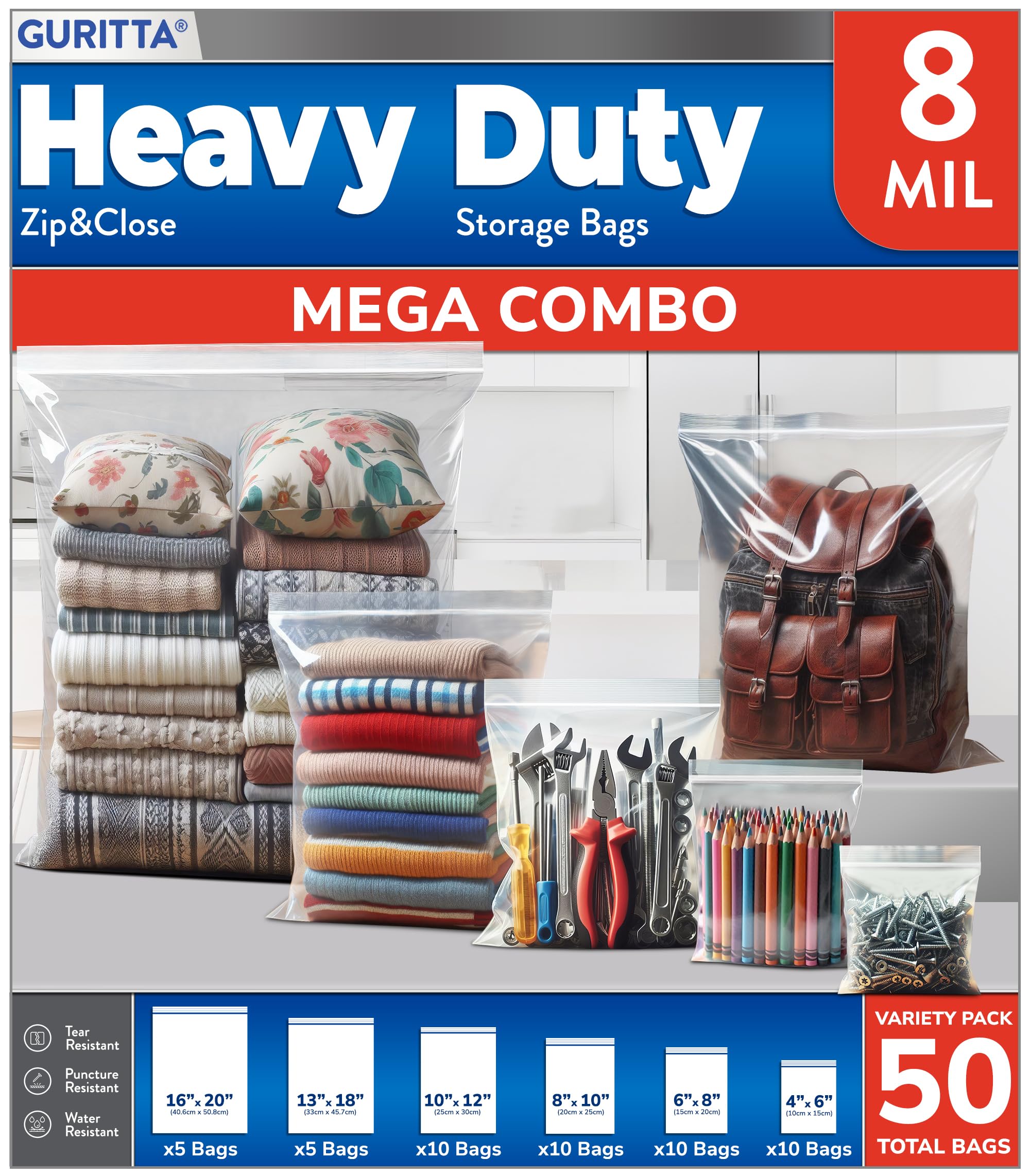Extra Heavy Duty Zip Top Bags Mega Combo, 6 to 8mil Reusable Poly Bag ...
