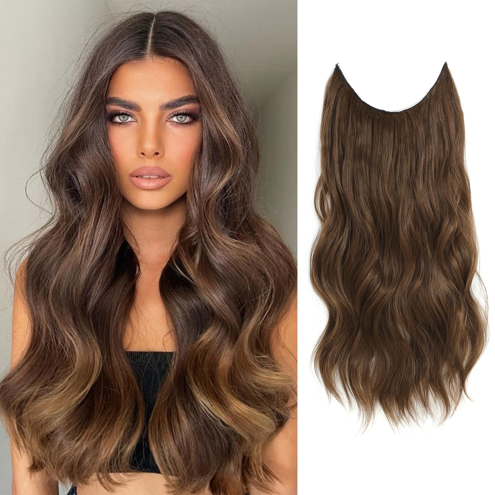 Gowit Brown Hair Extensions Invisible Wire Hair Extensions with ...