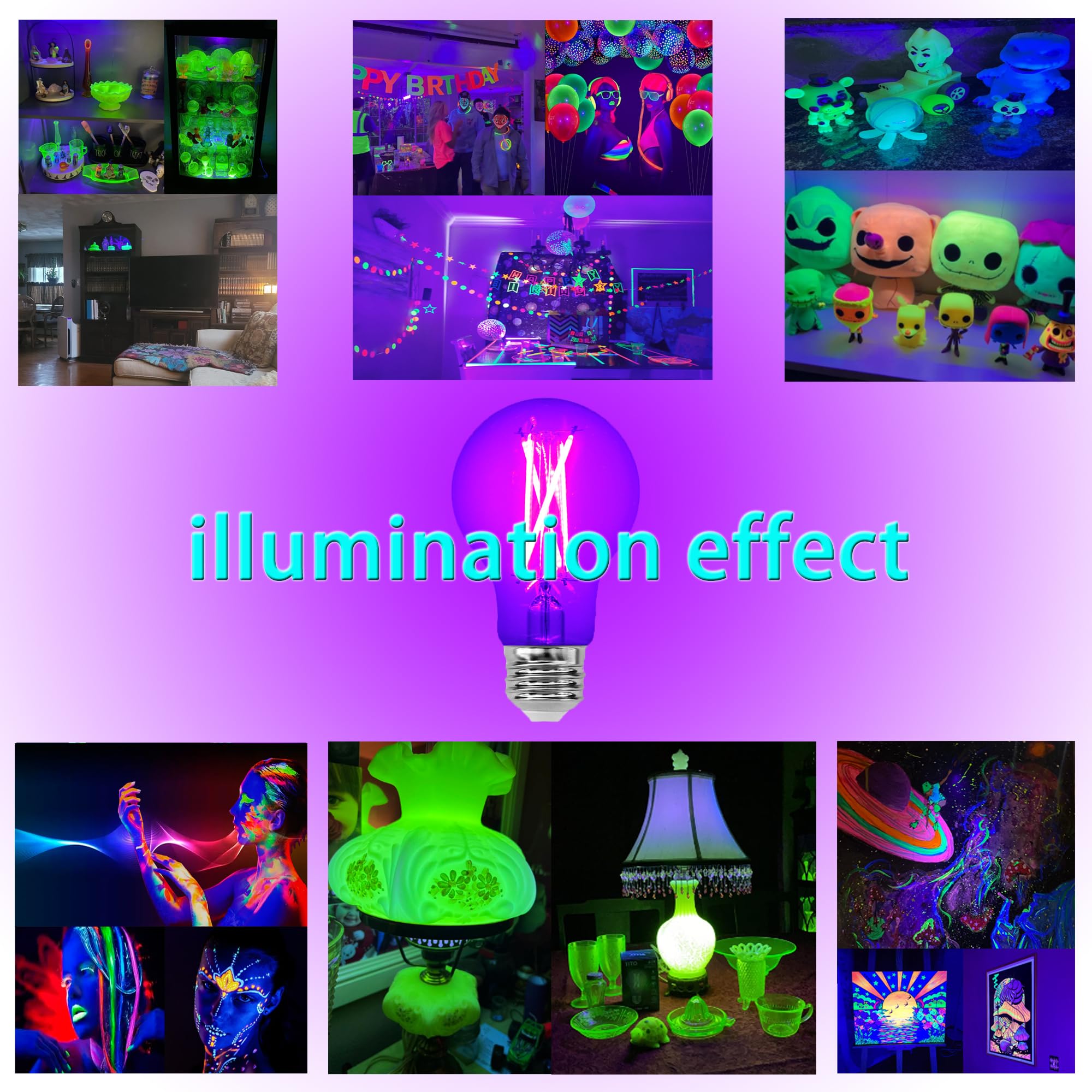 Mua TITO 4 Pack A19 E26 Filament LED Black Light Bulbs, UVA 385-400nm ...