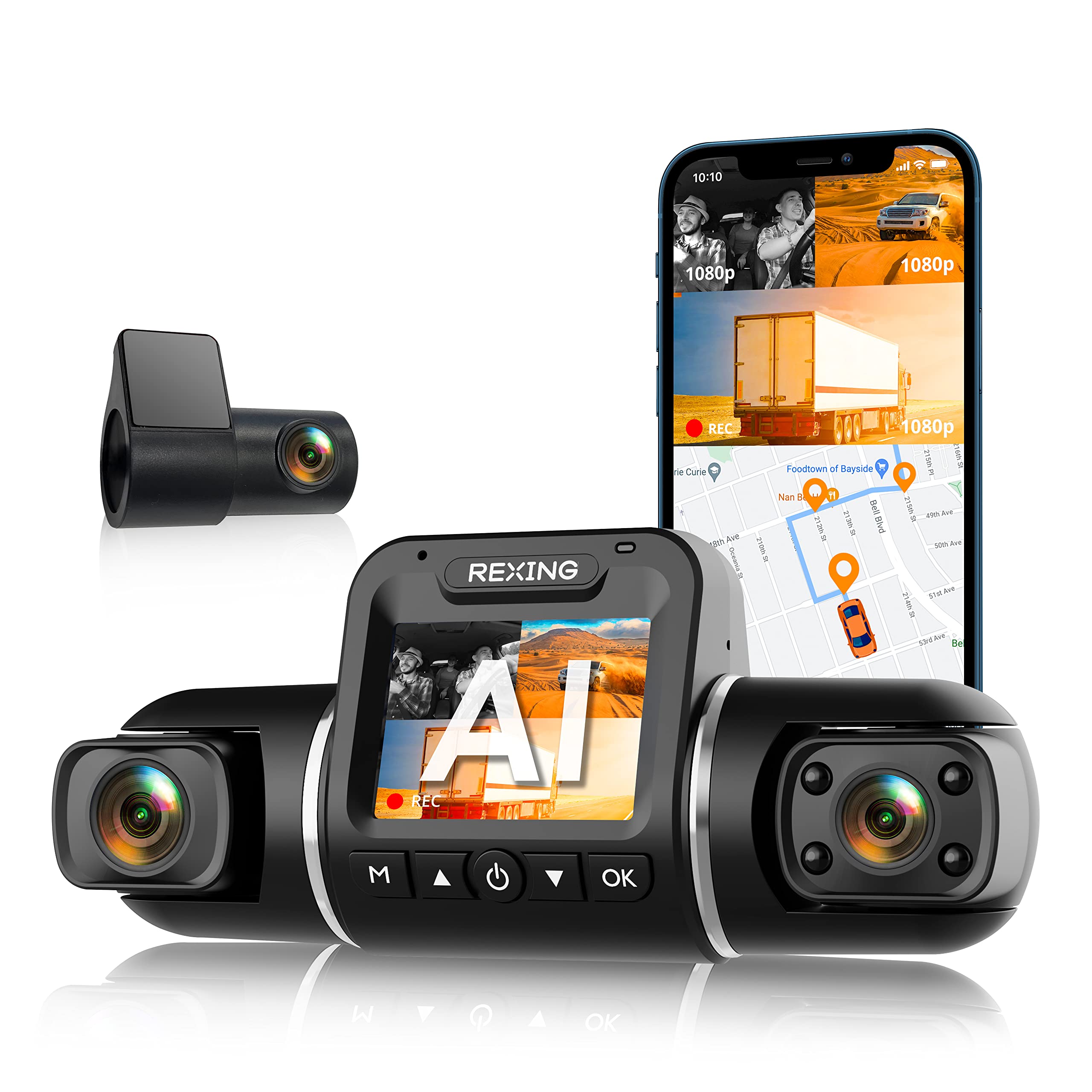 Mua V2 PRO AI Dash Cam 3-Channel Front/Cabin/Rear 1080p Recording with ...