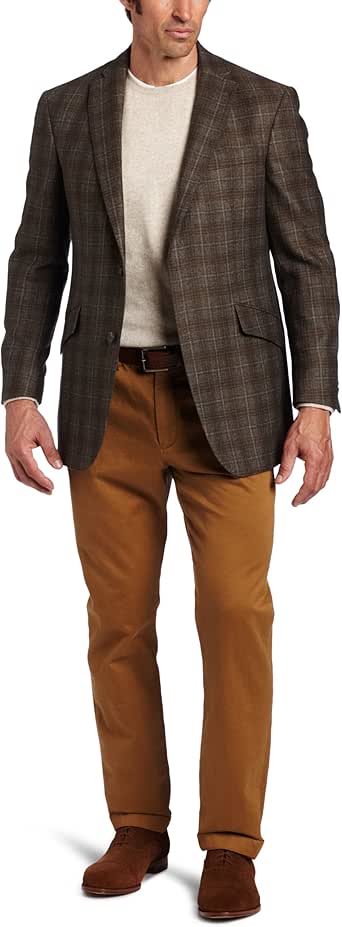 Austin Reed Men's Signature Plaid Two Button Sport Coat, Brown, 38 R at ...