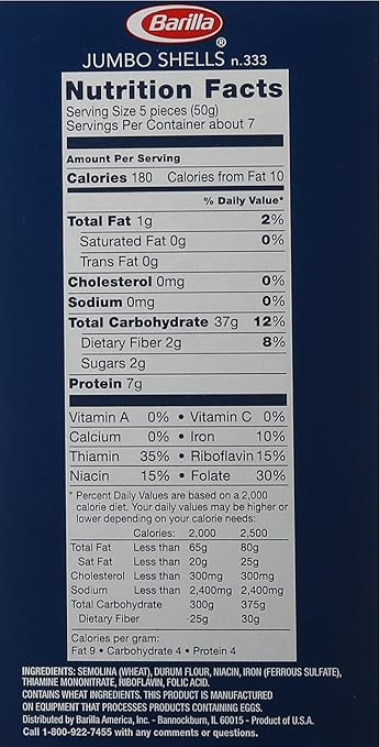 barilla pasta nutrition facts