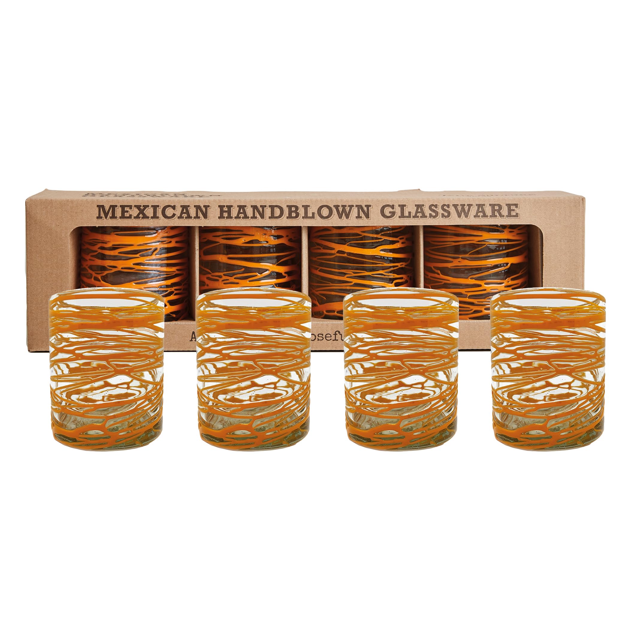 Verve CULTURE Hand Blown Drinking Glasses Set of 4 Orange Swirl Water ...