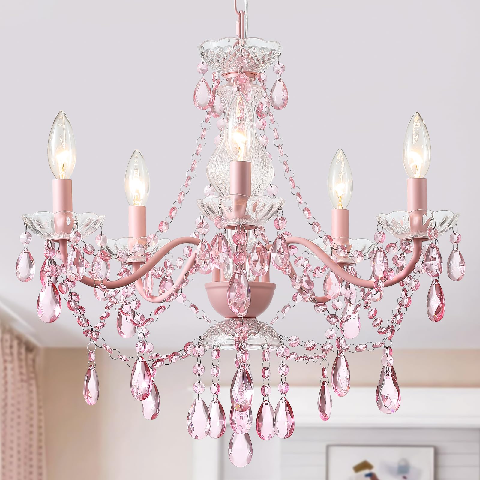 AMZASA Modern Crystal Pink Chandelier, Not Acrylic Crystal,Pink ...