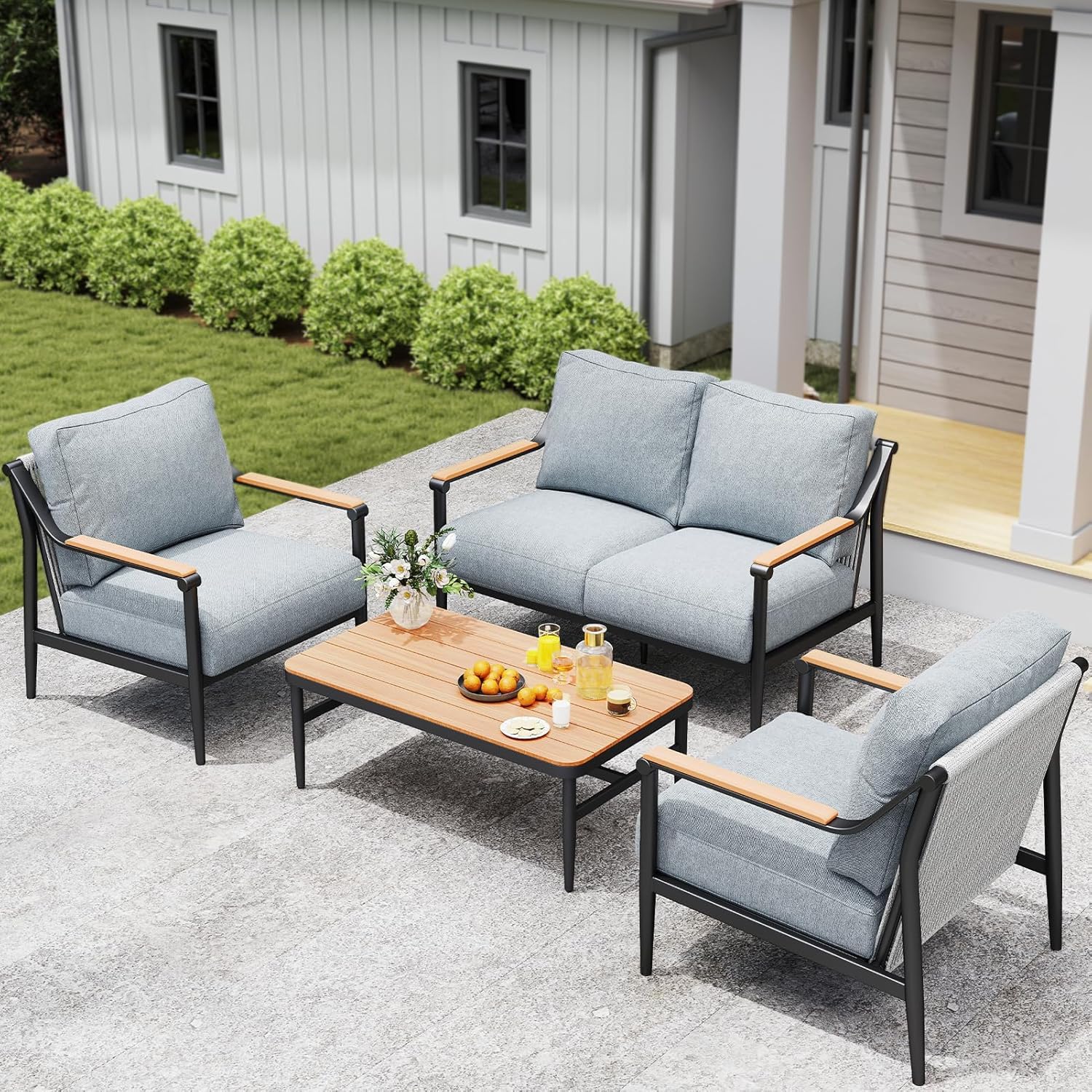 Jocoevol 4 Pieces Outdoor Sofa Conversation Set, 4 Seats Couch Set with ...