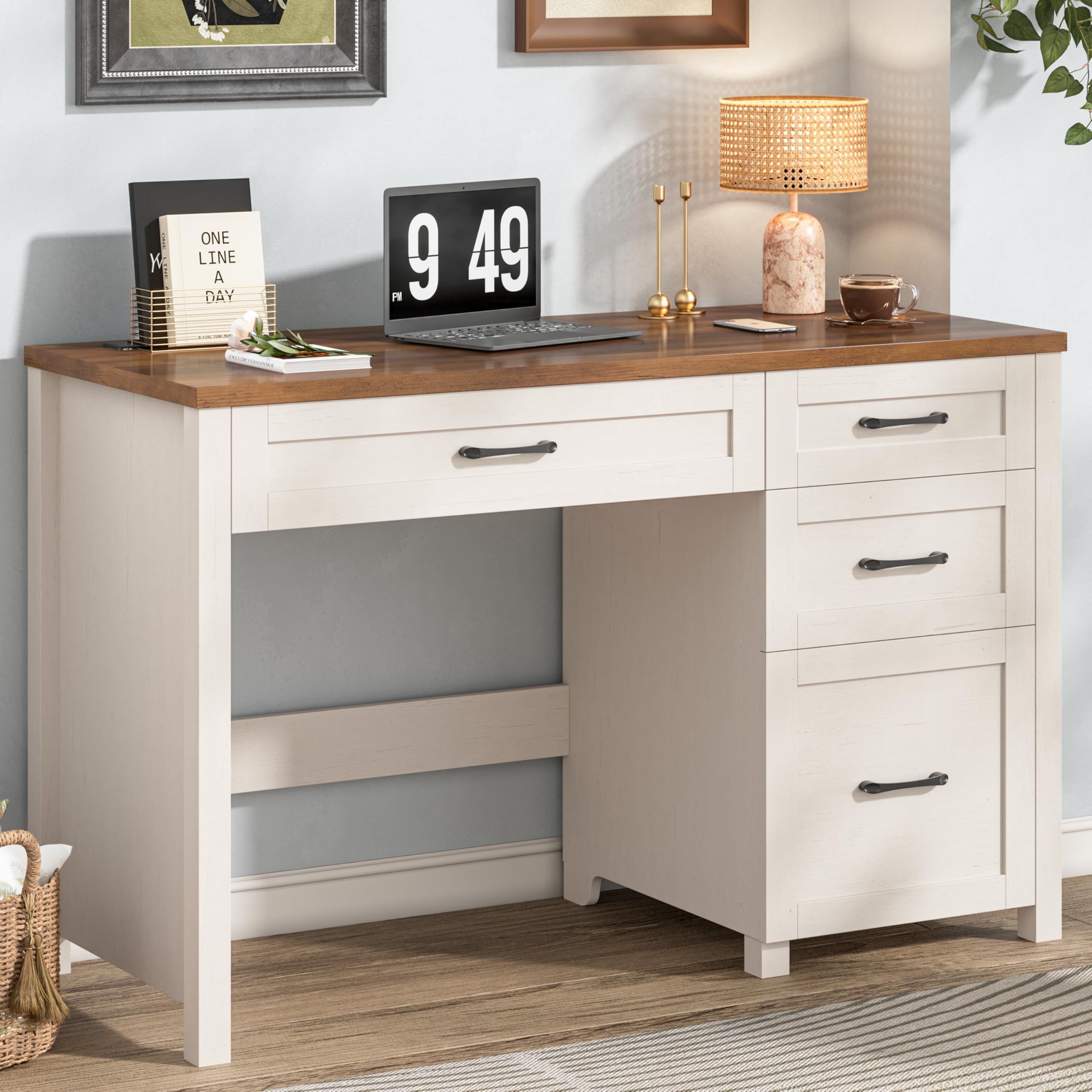 Halitaa Farmhouse 47" Executive Desk, Computer Desk with File Drawer ...