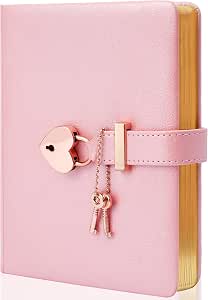 Amazon.com : CAGIE Heart-Shaped Lock Diary with Key, Pink Diary with ...