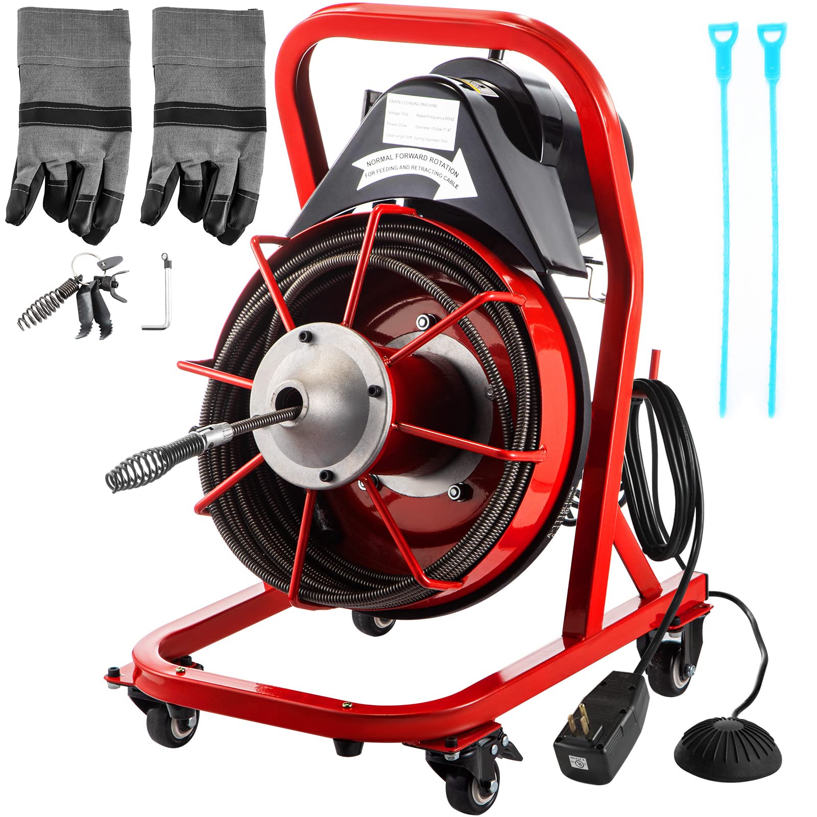 Mua VEVOR Electric Drain Auger Fit 2''-4'' Pipes w/Wheels & Cutters ...