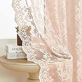 Amazon.com: Blush Pink Lace Curtains 63 Inch Length 2 Panels set Romantic Victorian Floral ...