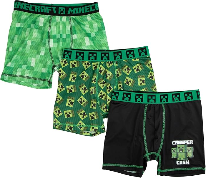 Bioworld Minecraft Boxer Briefs (3 Pack) Creeper Crew Underwear for ...