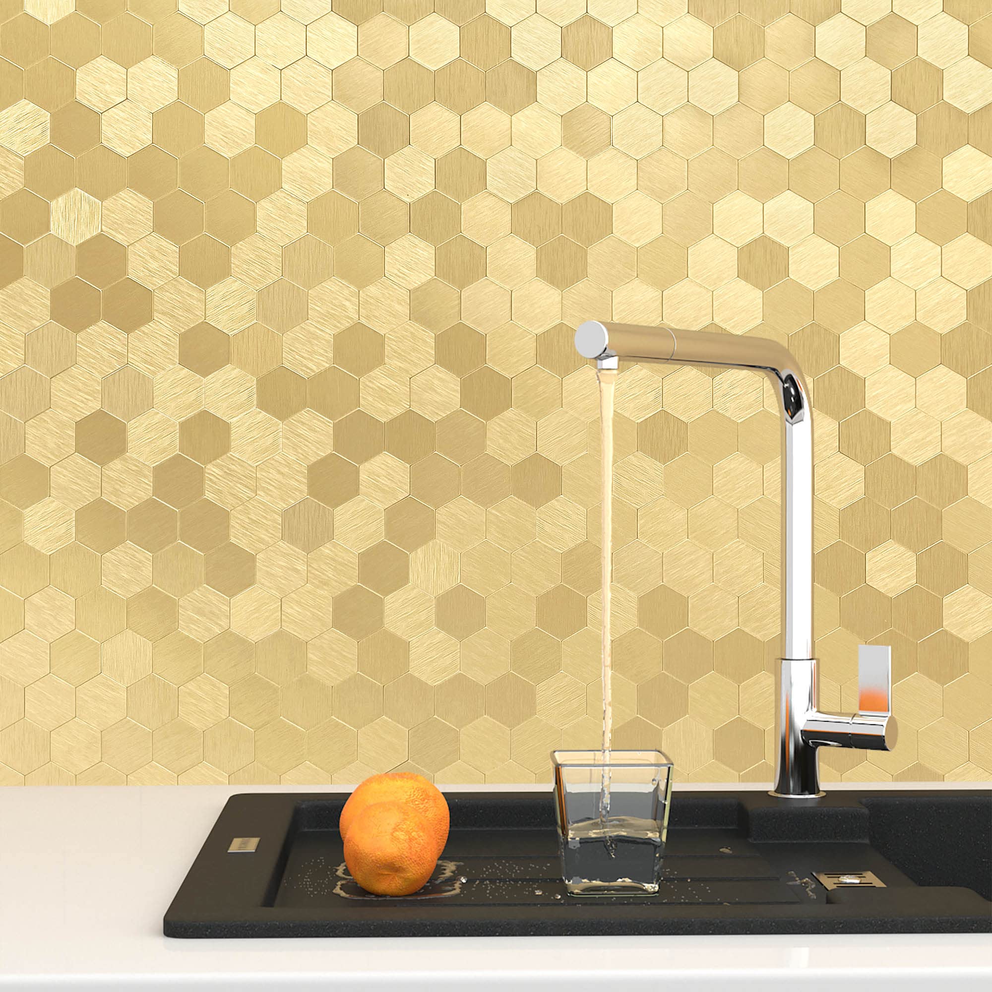 BeNice Peel and Stick Backsplash Hexagon for Kitchen 3D Adhesive Metal ...