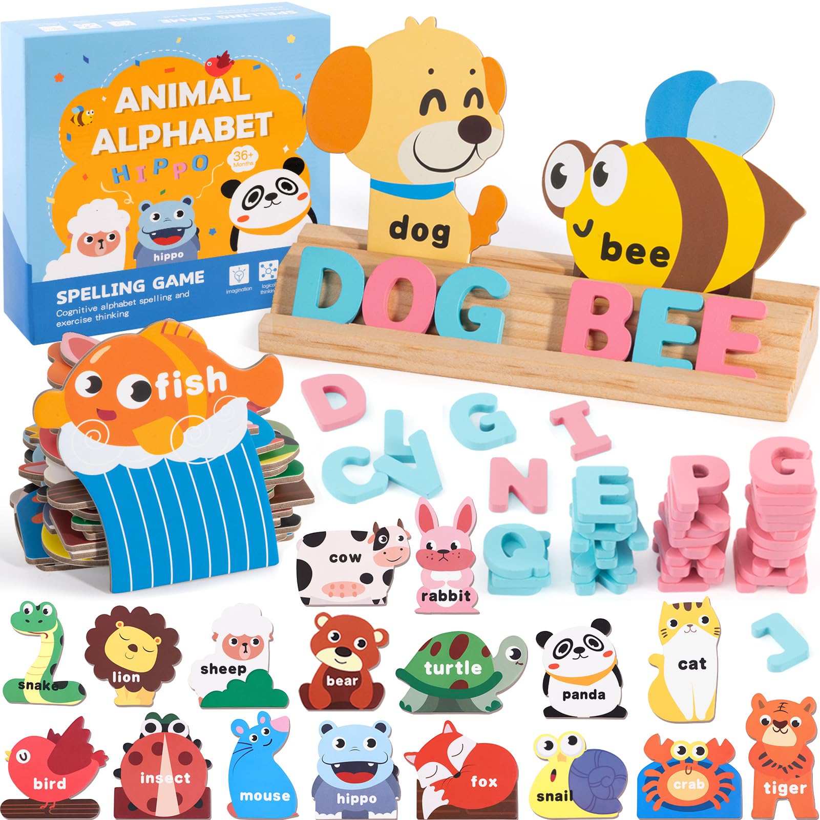 Mua Wooden Read Spell Word Learning Toys for 2 3 4 5 Year Old Kids, 20 ...