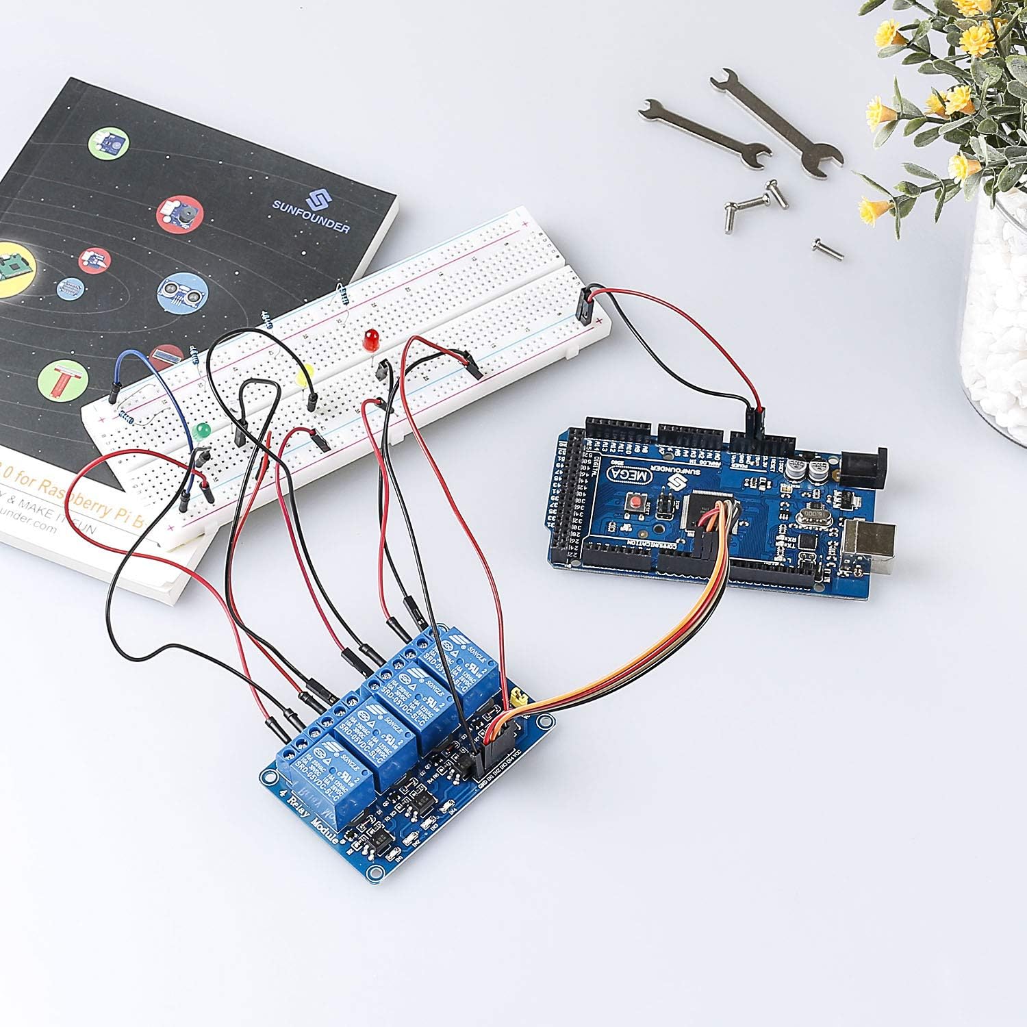 SUNFOUNDER 4 Channel 5V Relay Shield Module compatible with Arduino R3 MEGA 2560 1280 DSP ARM ...