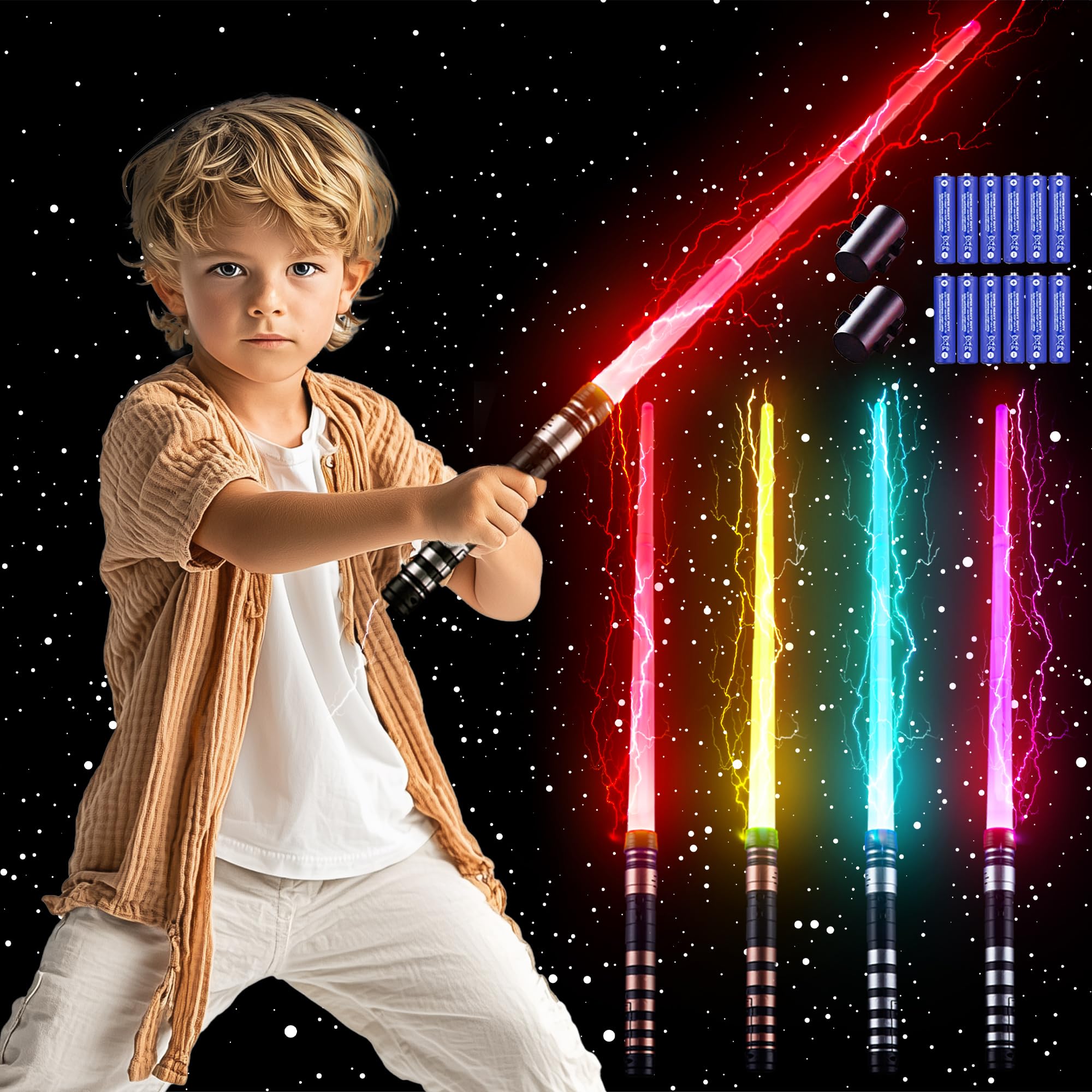 Sanco Sabers for Kids - 4 Pack 7 Colors Retractable Power Sword with FX ...