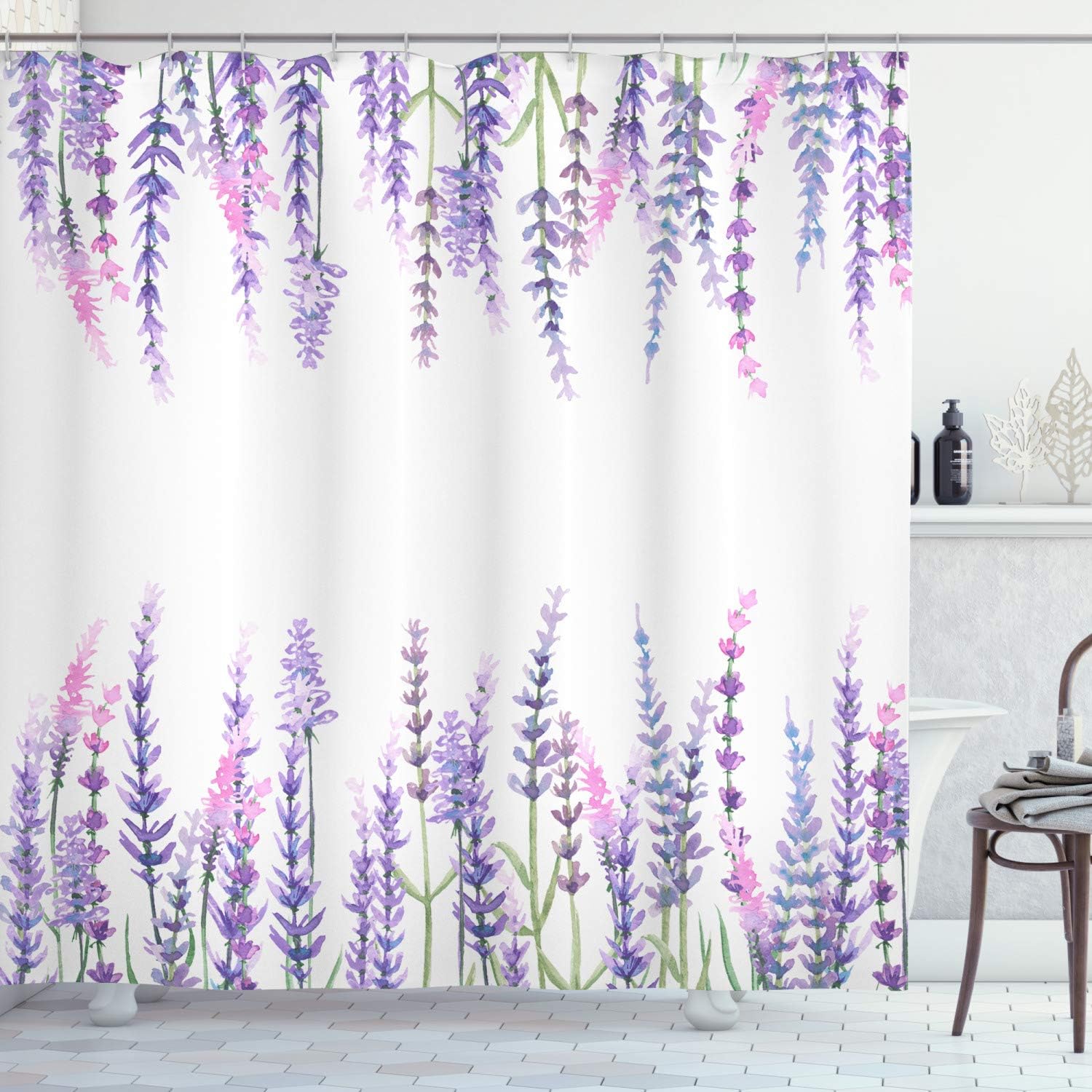 Amazon.com: Ambesonne Purple Shower Curtain, Lavender Plants Aromatic ...