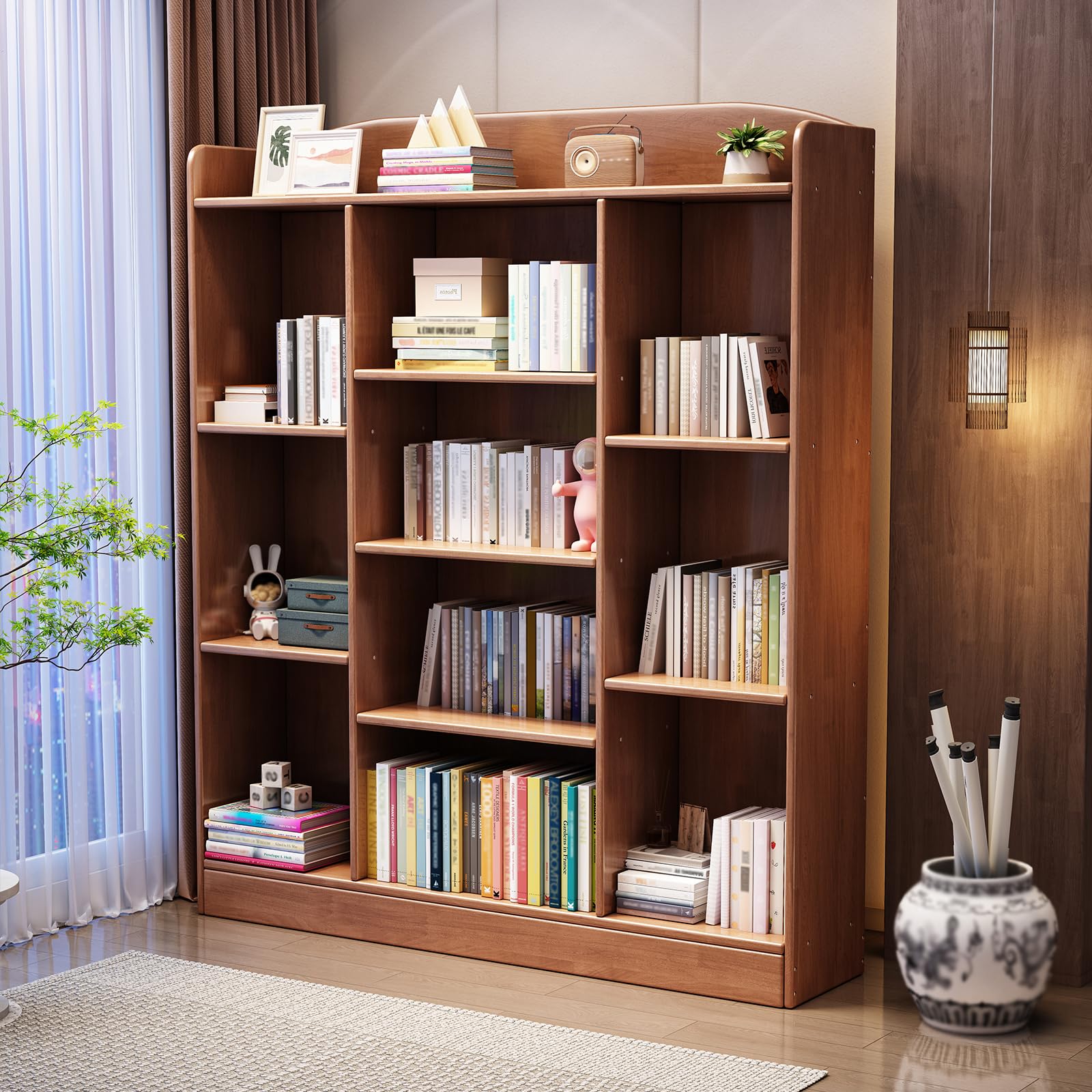 CVDF Solid Wood Bookshelf, 10-Cube Storage Organizer, 5-Tier Cubby ...