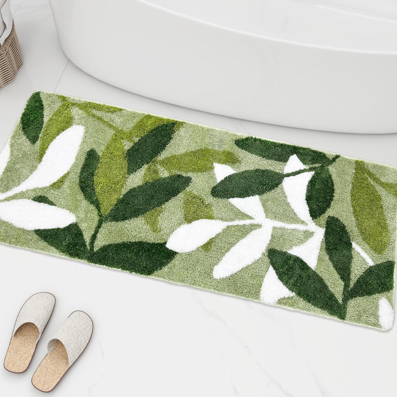 ZebraSmile Large Bathroom Runner Rugs 24x60 inch, Sage Green Leaves ...