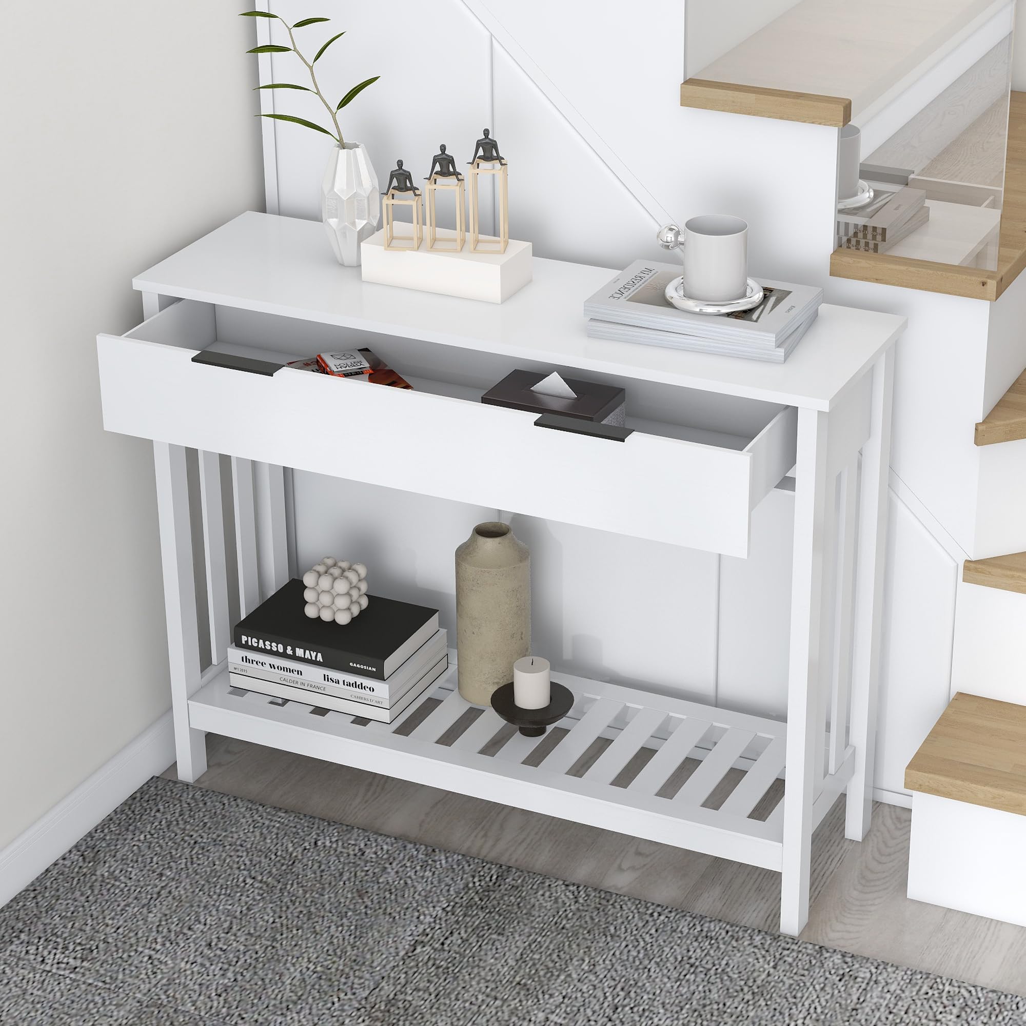 Mua TaoHFE White Narrow Console Table with Storage Modern Wood Entryway ...