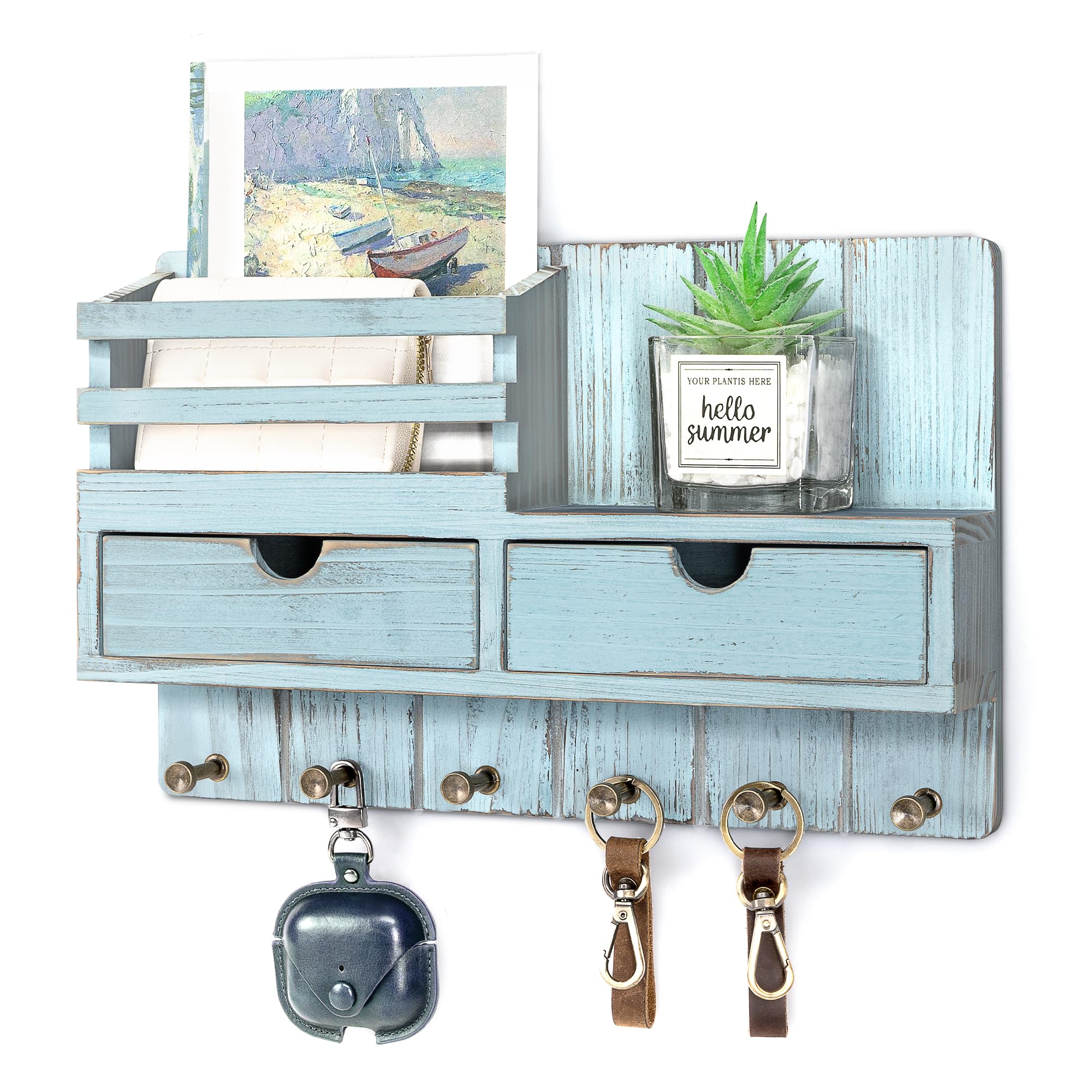 Rebee Vision Decorative Key Holder Wall Mount with 2 Drawer Organizer ...
