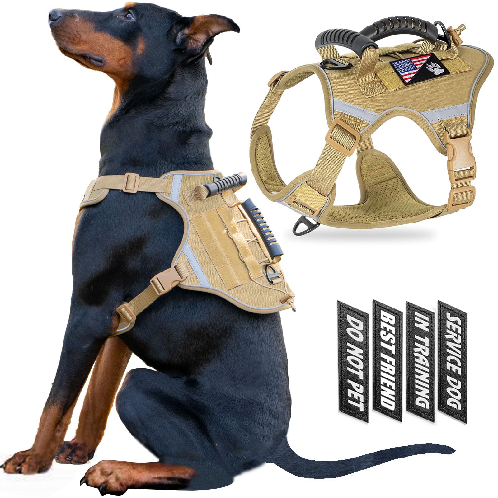 Elpdem Tactical Dog Vest,Harness for Large Medium Dogs Reflective No ...