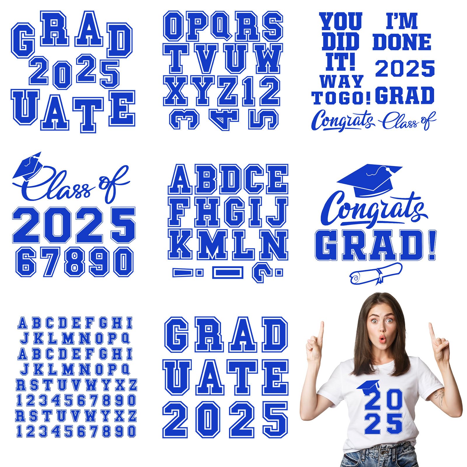 9 Sheet 2025 Graduation Iron On Decals Graduation Pattern Letter Number ...