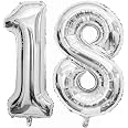 Amazon.com: Silver 18 Number Balloons, 40 Inch Giant Number 18 Balloons ...