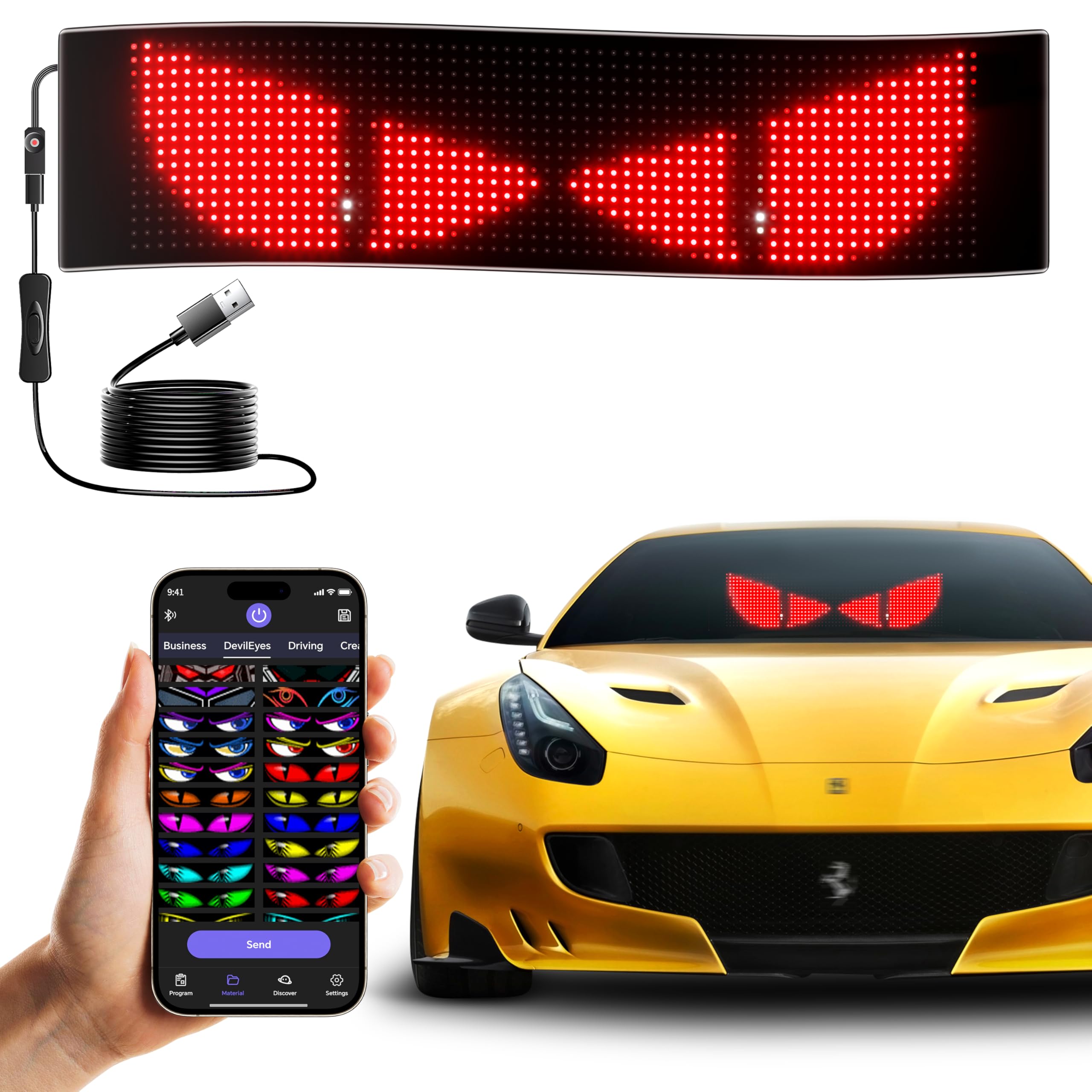 LED Sign for Car Devil's Eyes Light for Windshield APP Control ...