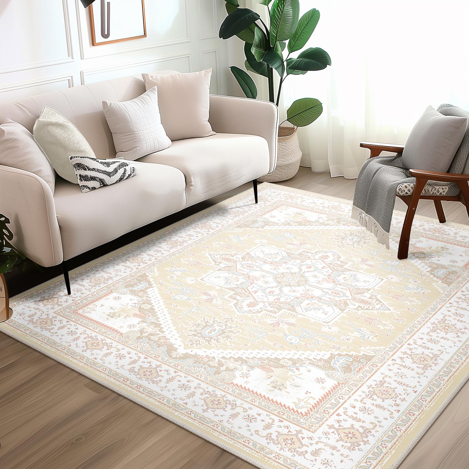 BESTSWEETIE 6x6 Area Rugs for Living Room Washable Non Slip Carpet Low ...