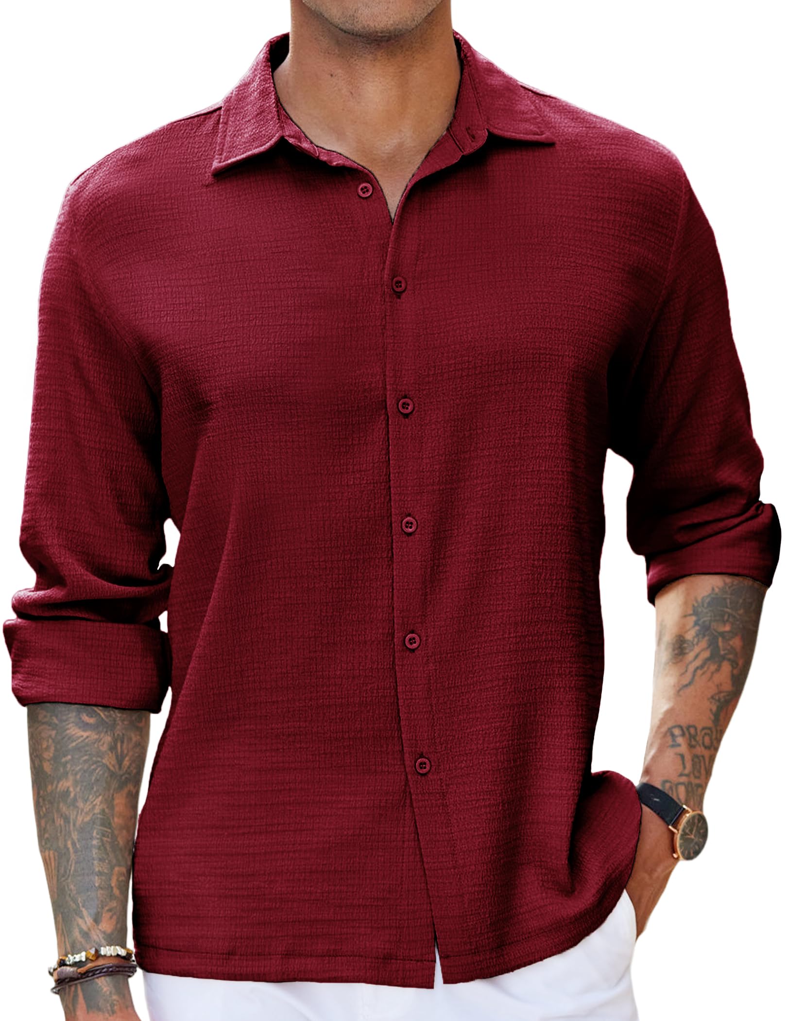 COOFANDY Men's Button Up Long Sleeve Polyester Shirts Casual Wrinkle ...