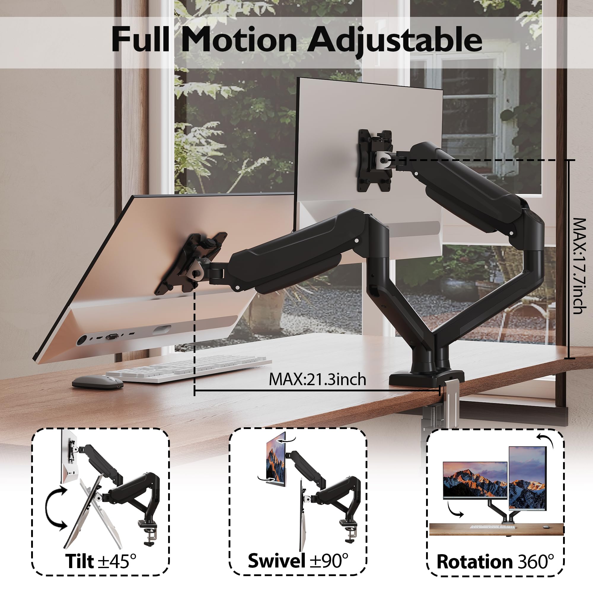 Mua BONTEC Dual Monitor Stand, Adjustable Gas Spring Monitor Desk Mount ...