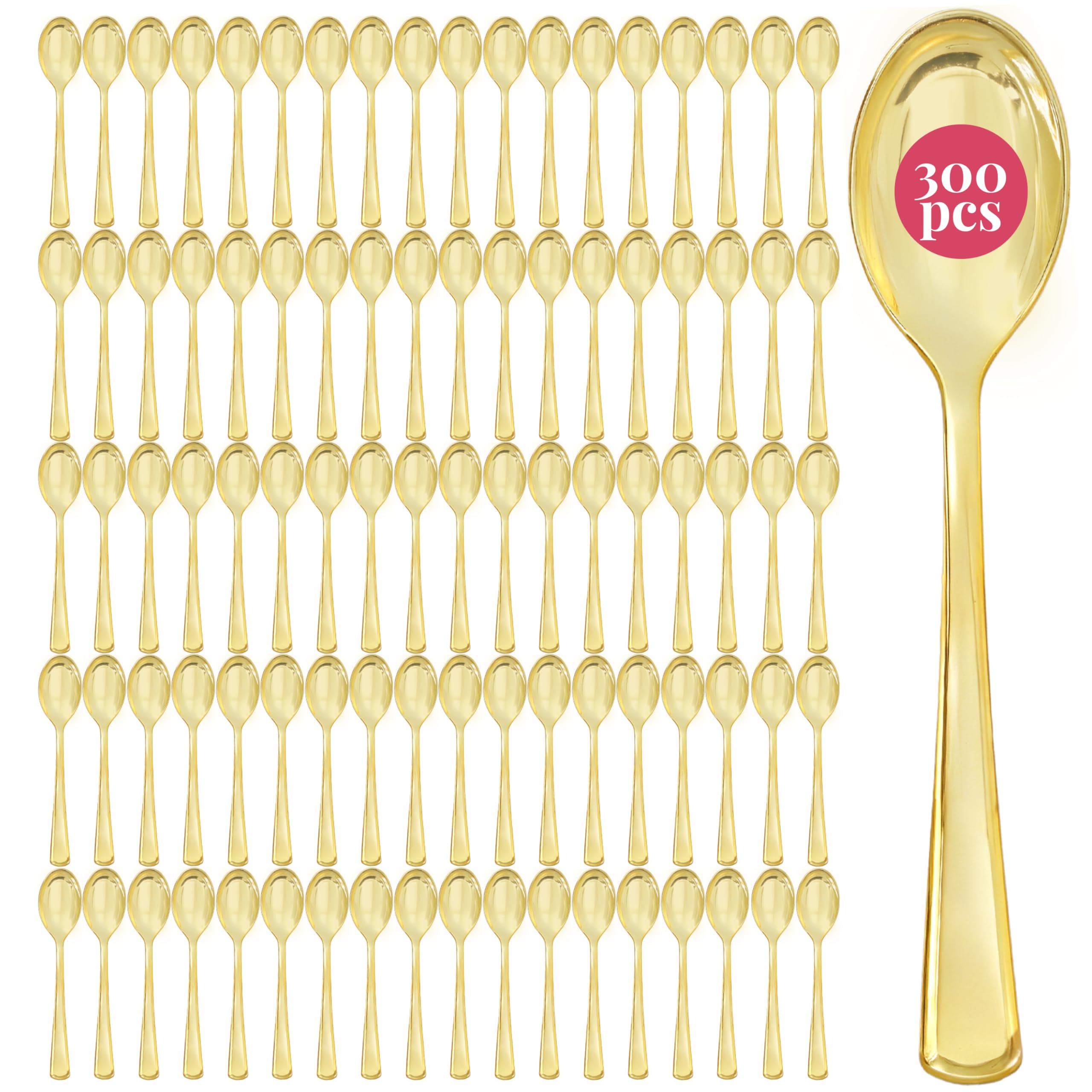 Prestee Gold Plastic Spoons, 300 Pc, Disposable Plastic Spoon Cutlery ...