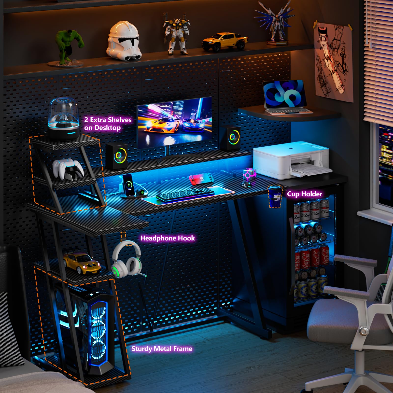 Mua Reversible Corner Gaming Desk with LED Lights & Power Outlet, L ...