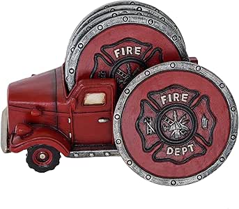 Amazon.com | Fire Truck Coaster Set of 5 - Firefighter Kitchen Table ...