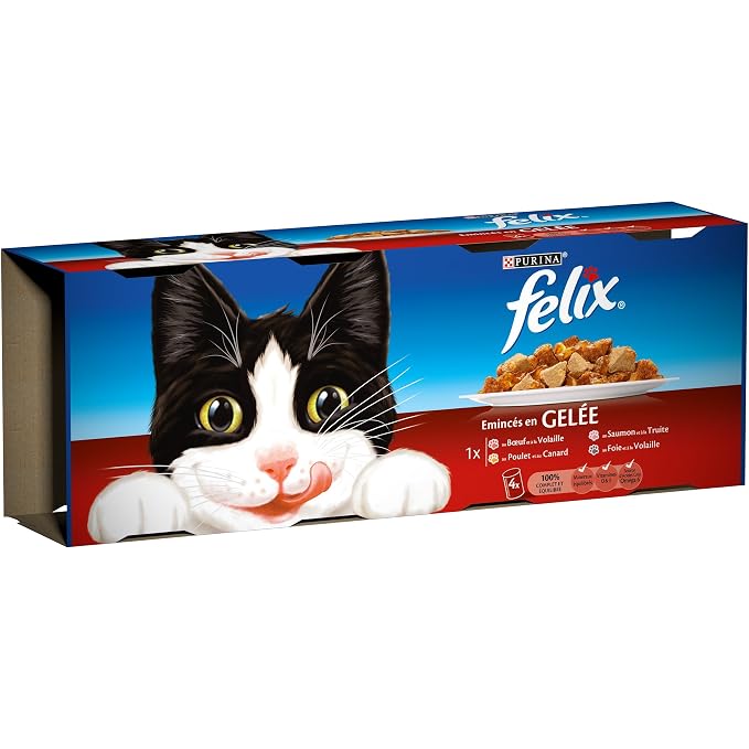 Felix Émincés en Gelée Viandes-Poissons - 4 x 400 g - Boîtes pour Chat ...