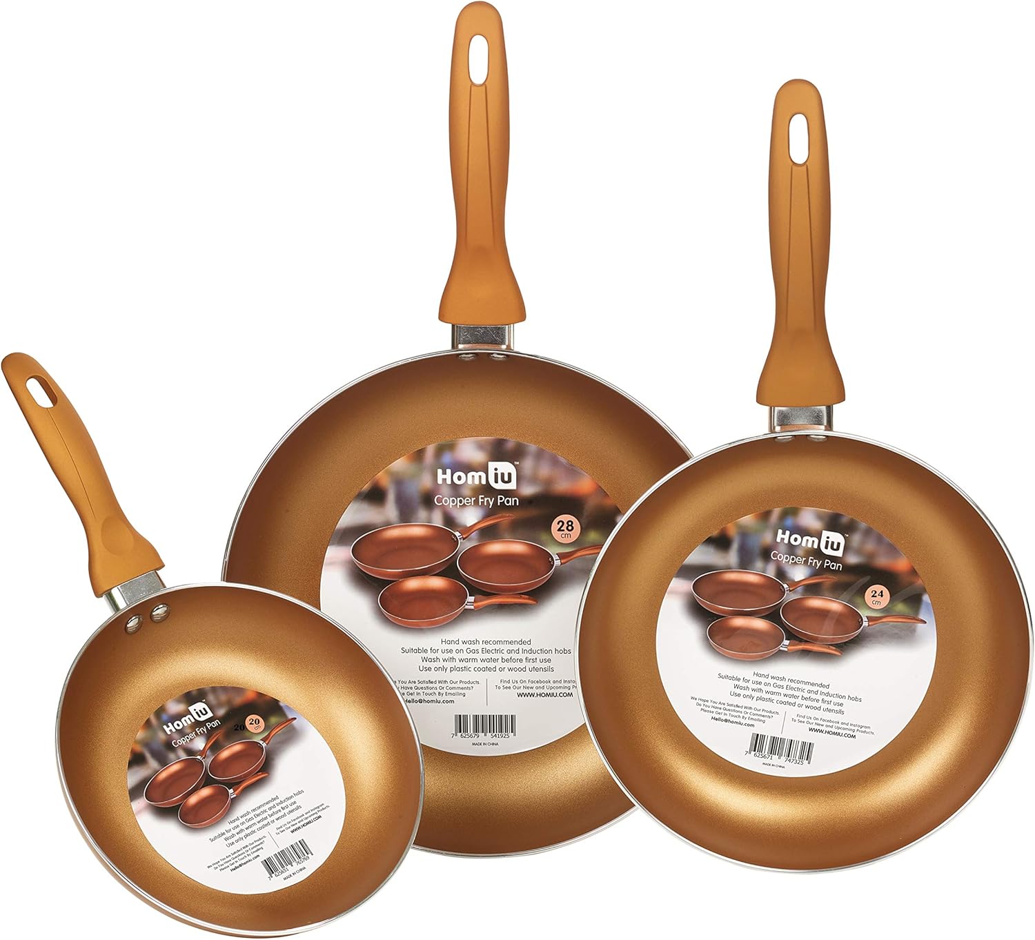 Homiu Pans Copper Plated Set of Three Individually Sized High ...