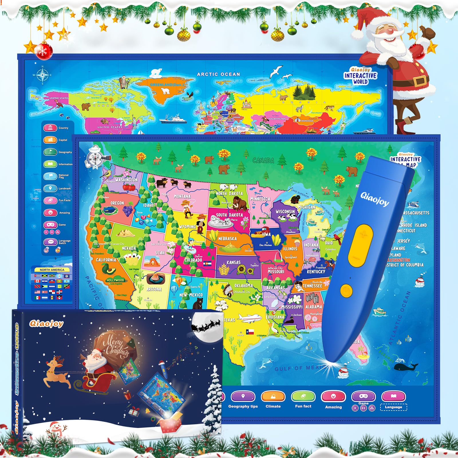 Qiaojoy Bilingual Interactive for Kids Talking USA Map World Map for ...